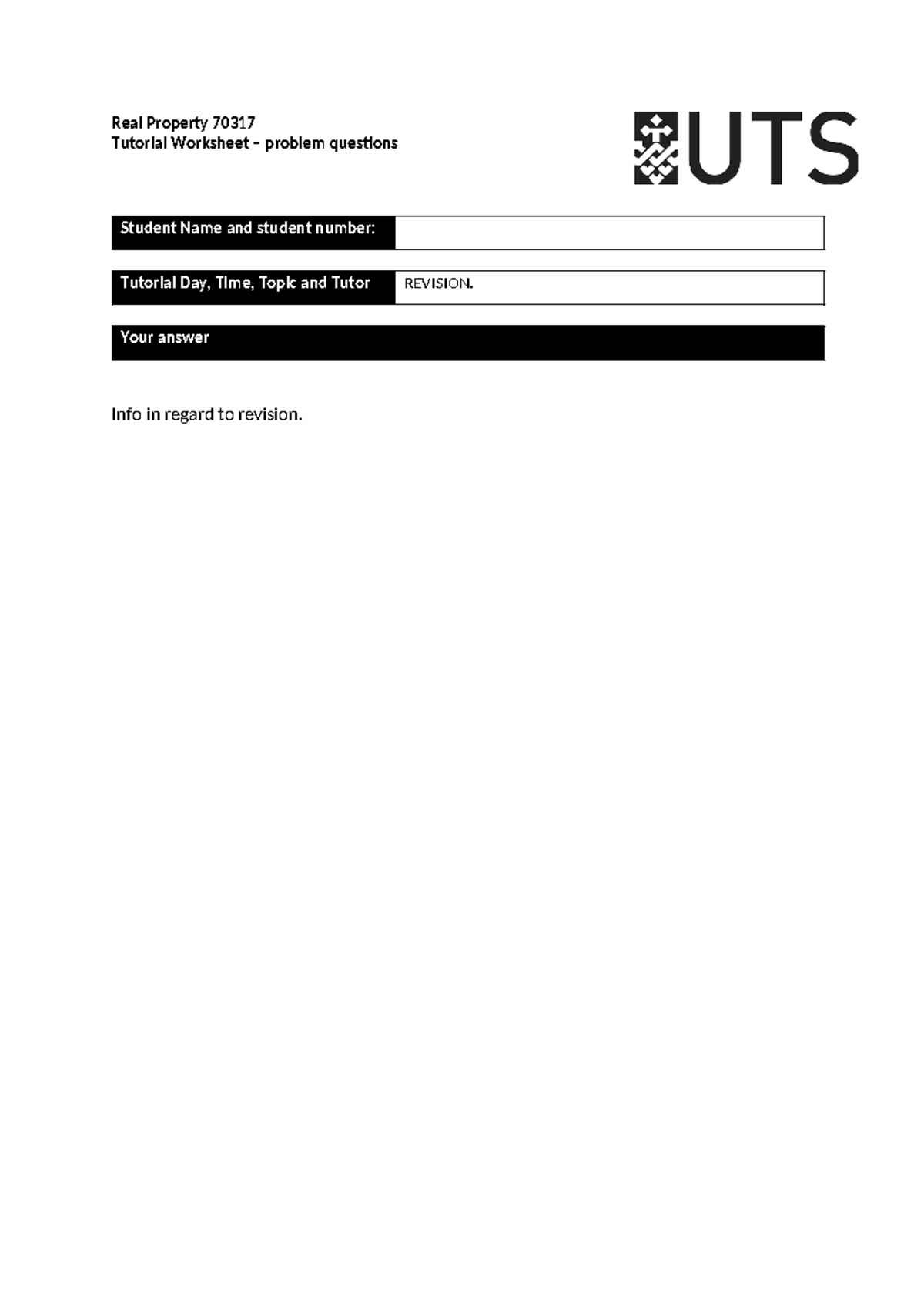 Tutorial 8 - revision - Tute work - 070317 - Real Property 70317 ...