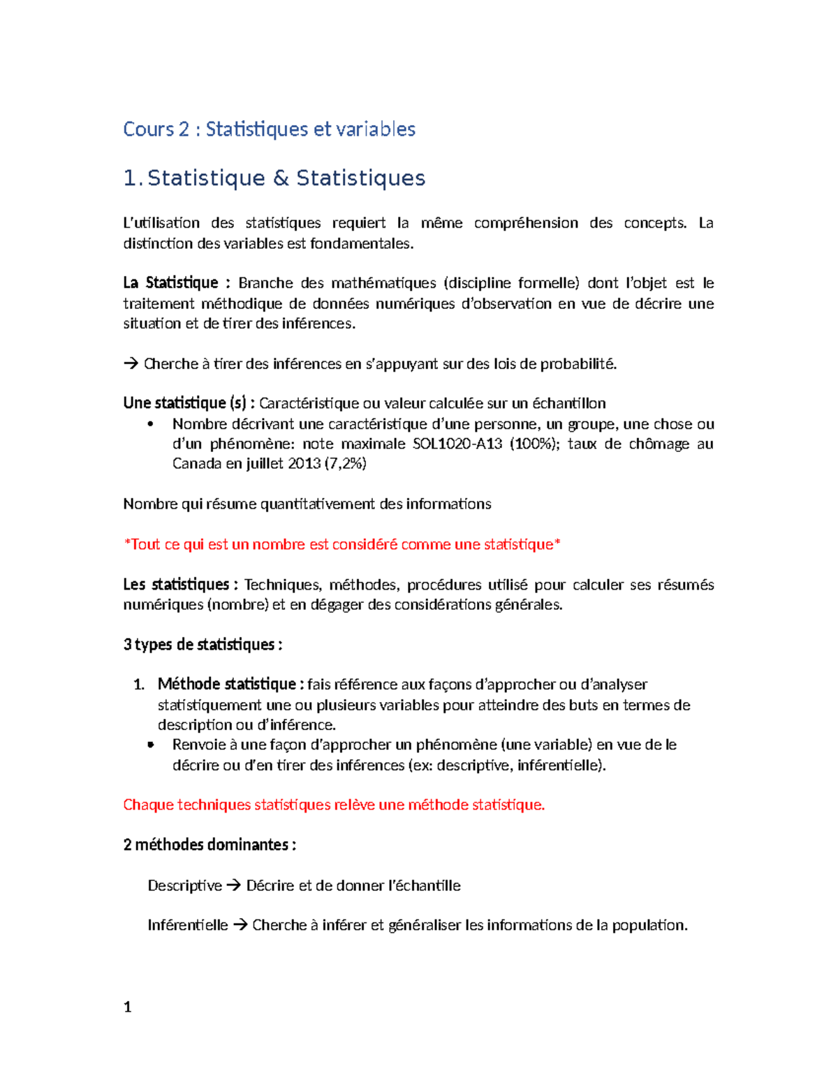Cours 2 en statistique sociale - Cours 2 : Statistiques et variables 1 ...