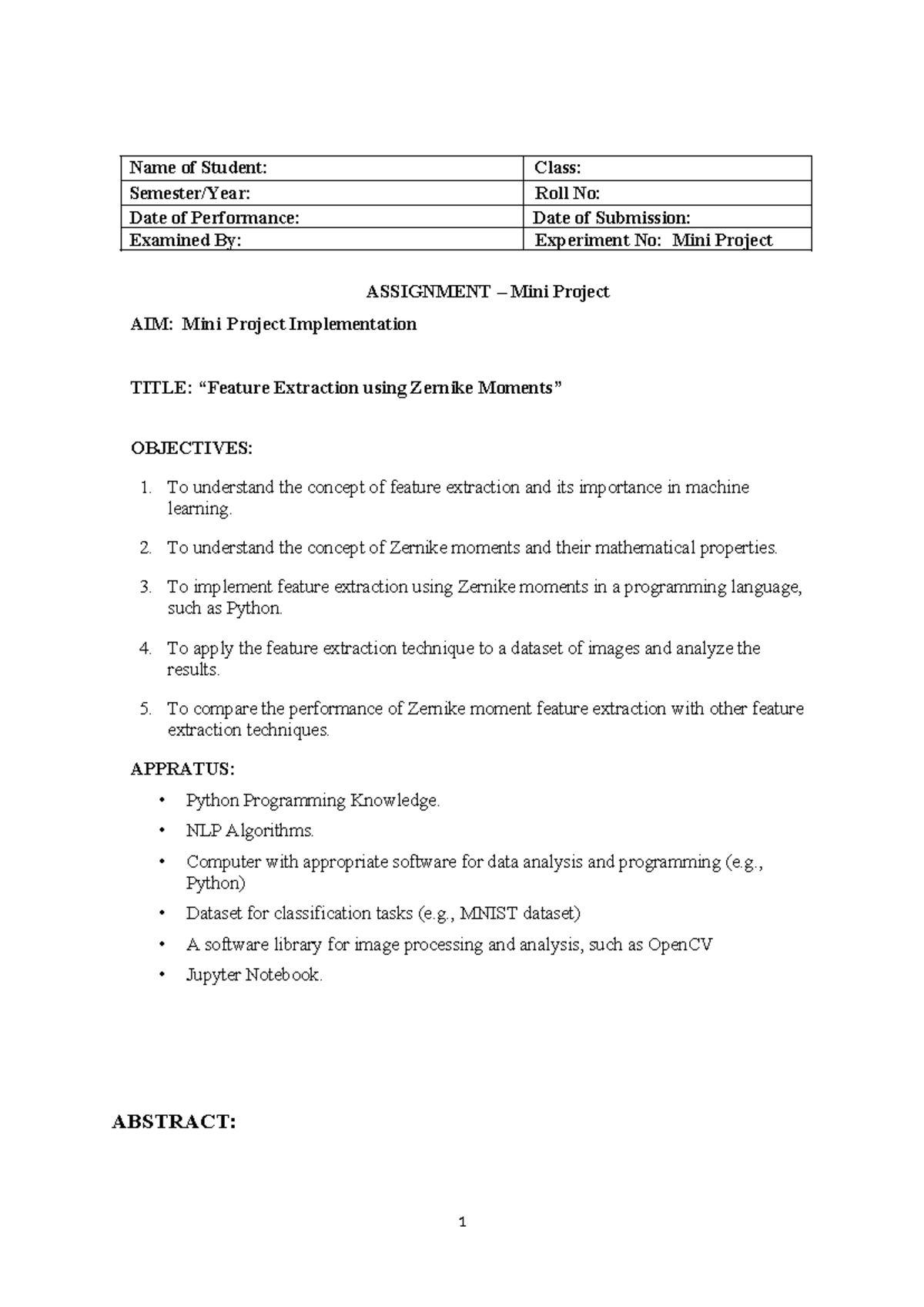 NLP Mini Project Report - Name of Student: Class: Semester/Year: Roll No: Date of Performance ...
