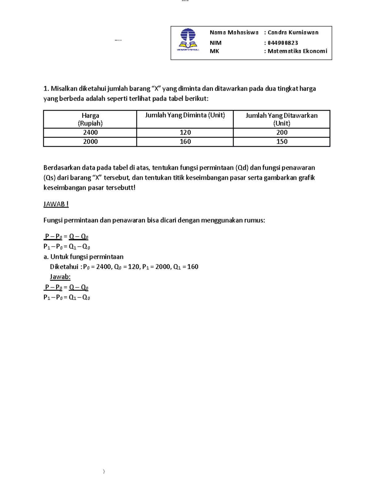 Tugas 2 Matematika Ekonomi Candra Kurniawan Prodi Manajemen 044900823 ...