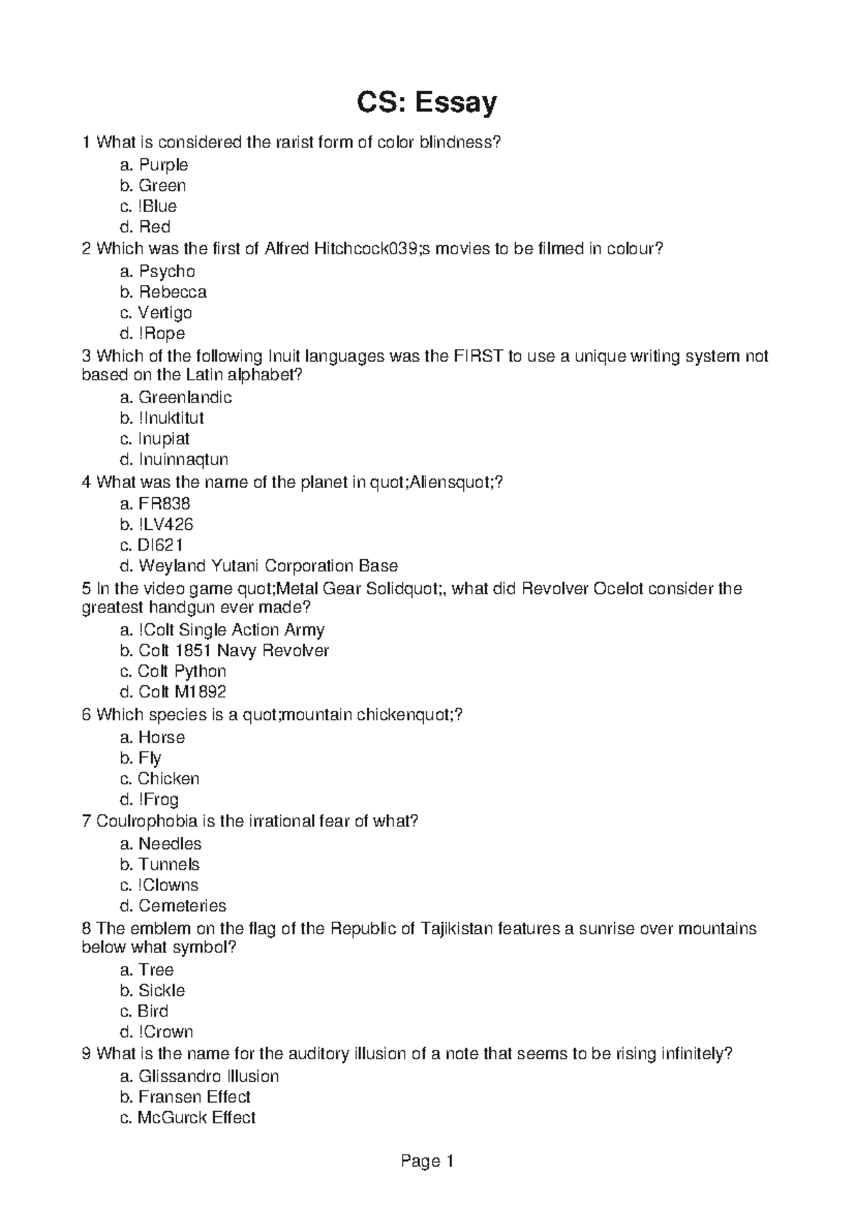 CS260 Practice Problems 6 - CS: Essay 1 What is considered the rarist form of color blindness? a ...