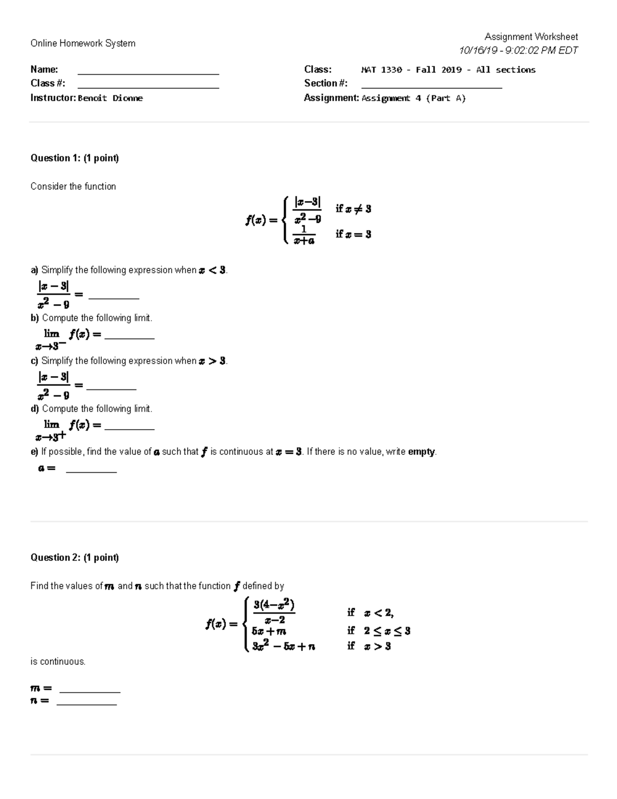 Mobius 4A assignment - Online Homework System 10/16/19 - 9:02:02 PM ...