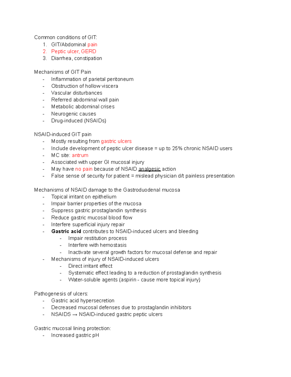 Pharmacology Renal GIT - Common conditions of GIT: 1. GIT/Abdominal ...
