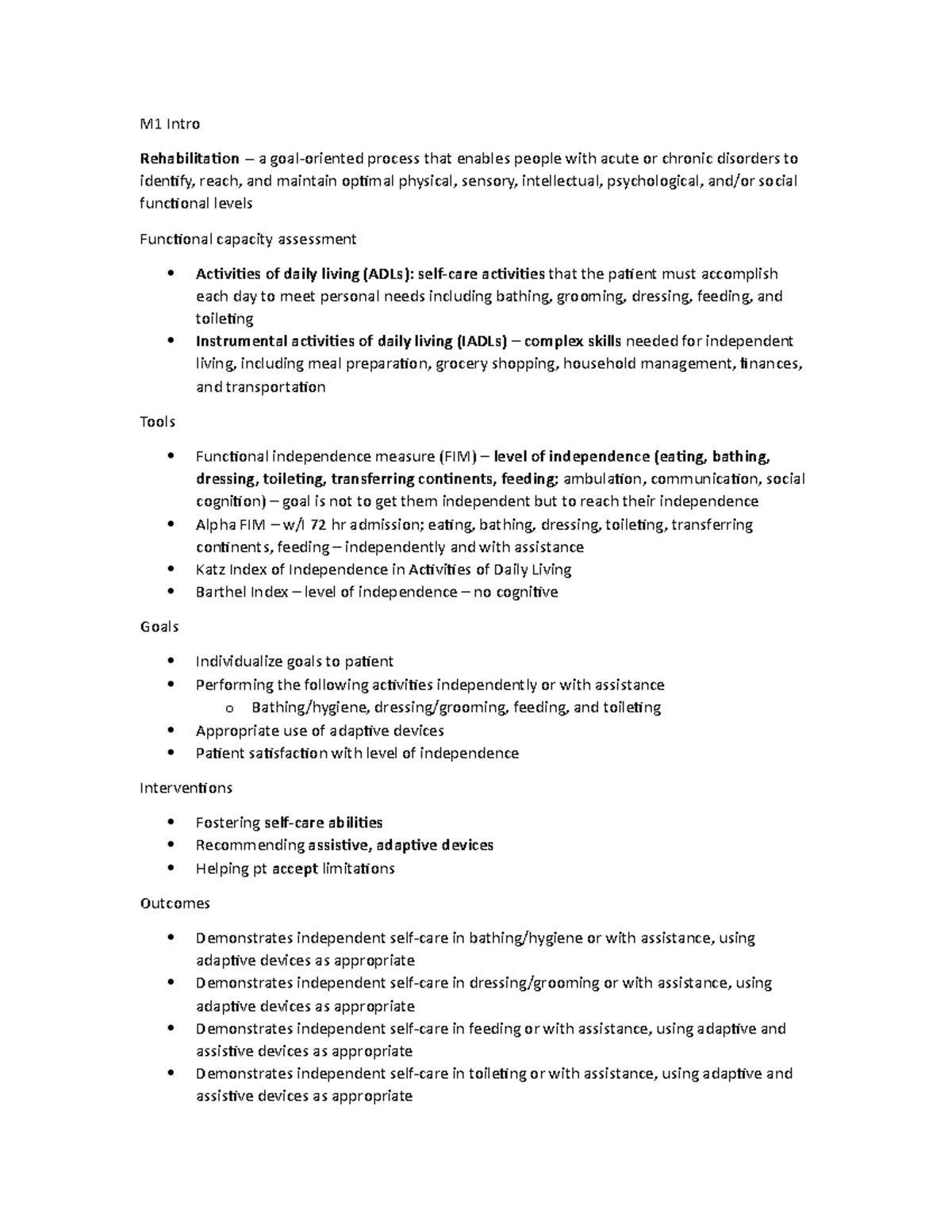 3320 M1-M3 - Nursing care of Adults 1 lecture notes. Including all ...