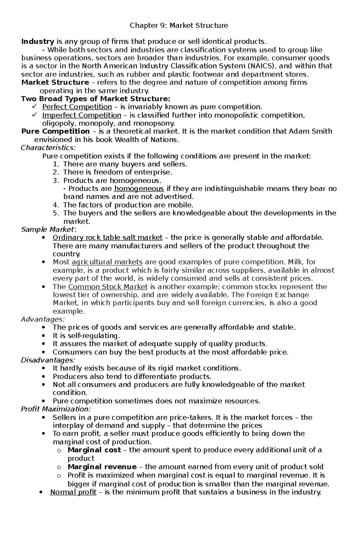 Market Structure Economics Lecture Notes Reviewer Grade-9 ddddddddddd ...