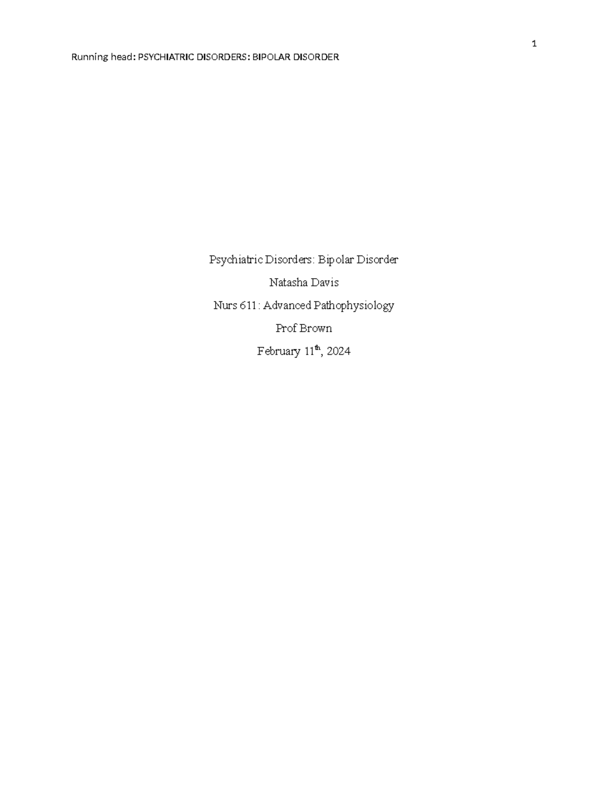 Bioplar Disoder- Mental health paper- updated - Running head ...