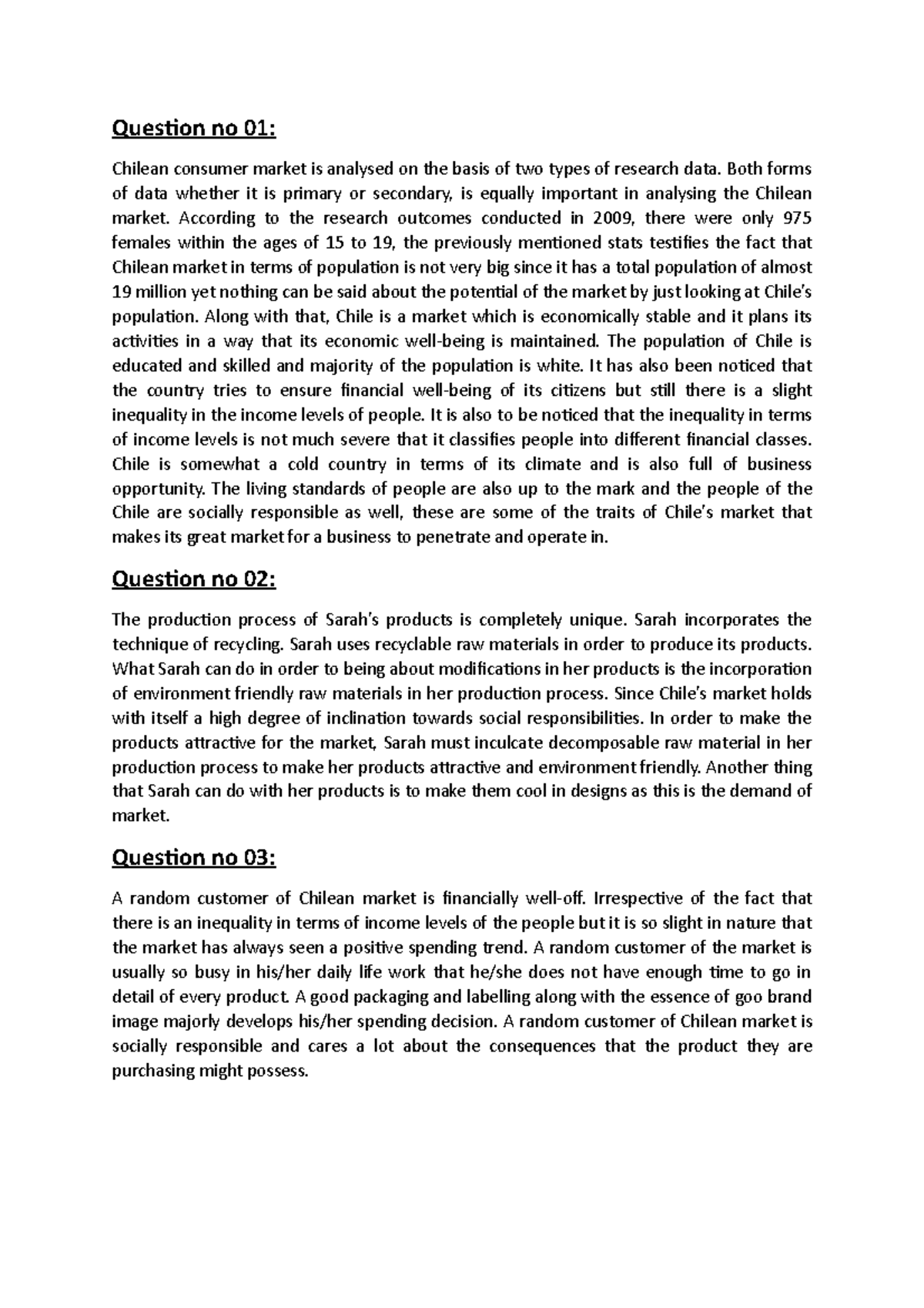Chile's Market - Nothing - Quesion no 01: Chilean consumer market is ...