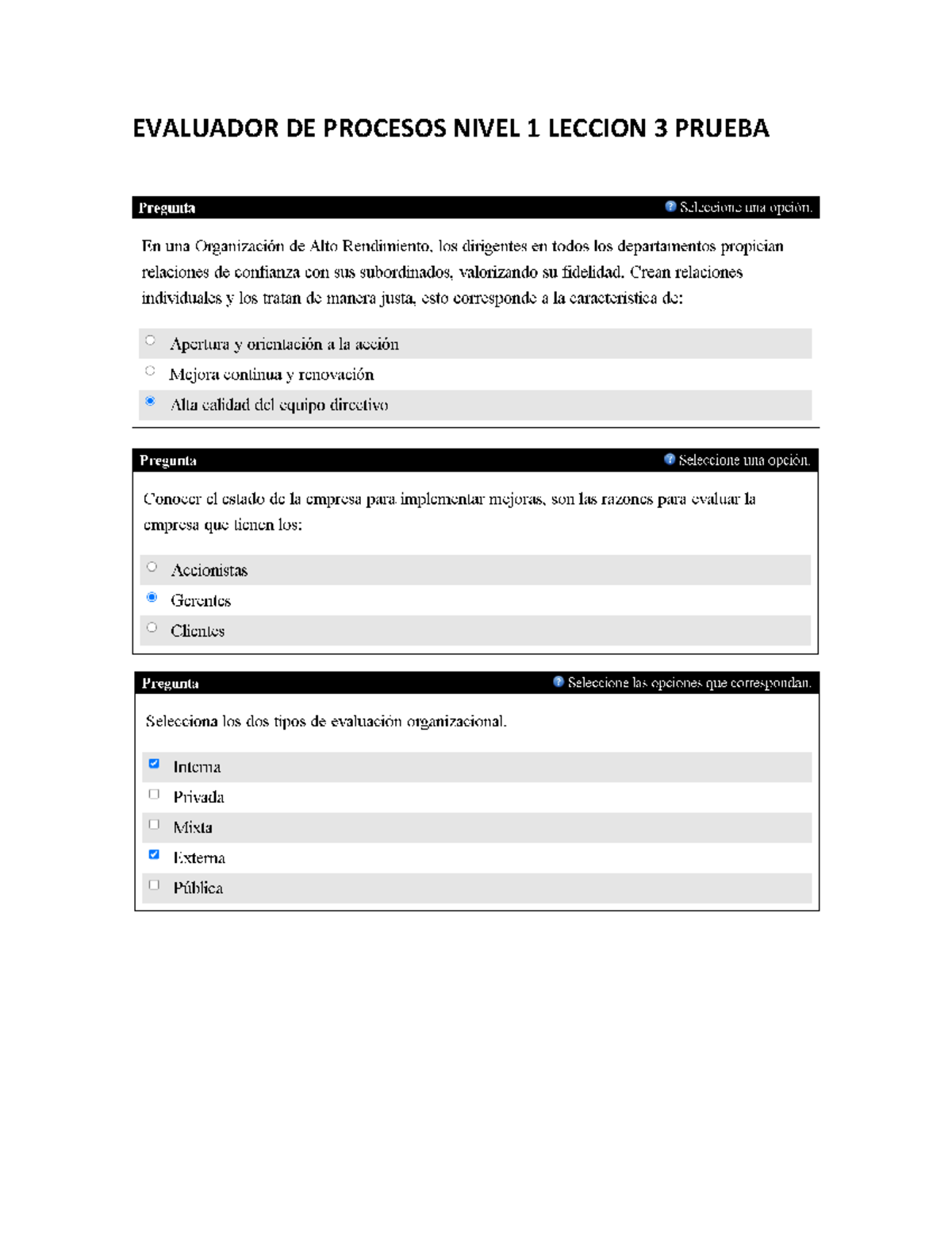 3B Evaluador DE Procesos Nivel 1 Leccion 3 Prueba - Analista de proyectos - EVALUADOR DE ...