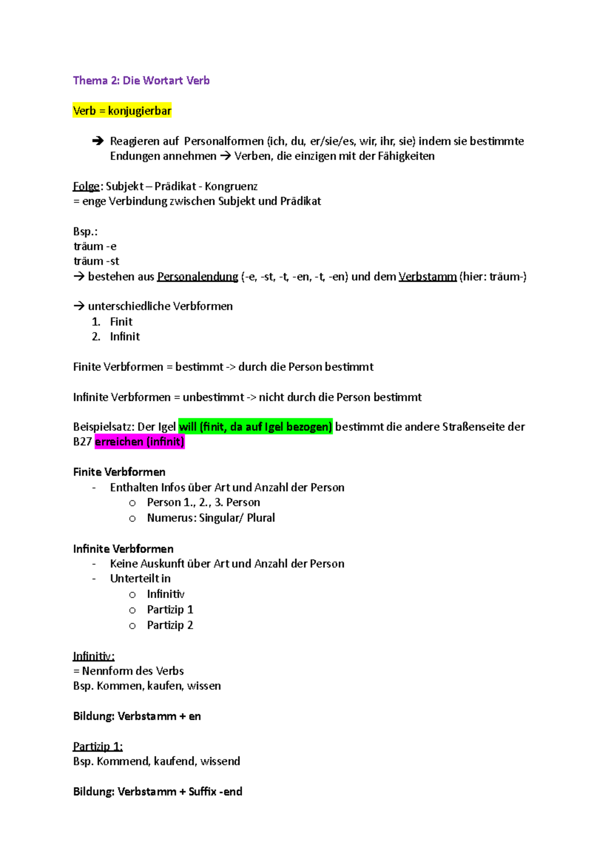 Vorlesung 2 Grammatik - Thema 2: Die Wortart Verb Verb = konjugierbar Reagieren auf ...
