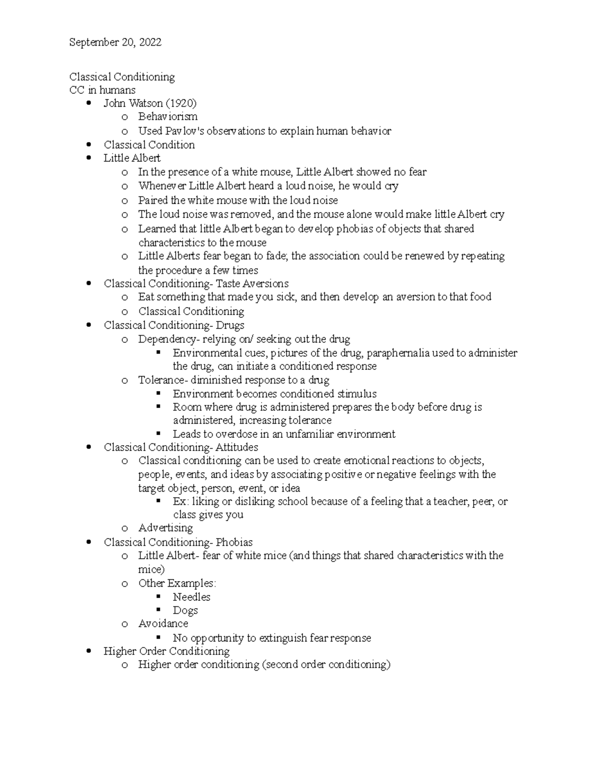 Classical Conditioning sep 20 - September 20, 2022 Classical ...