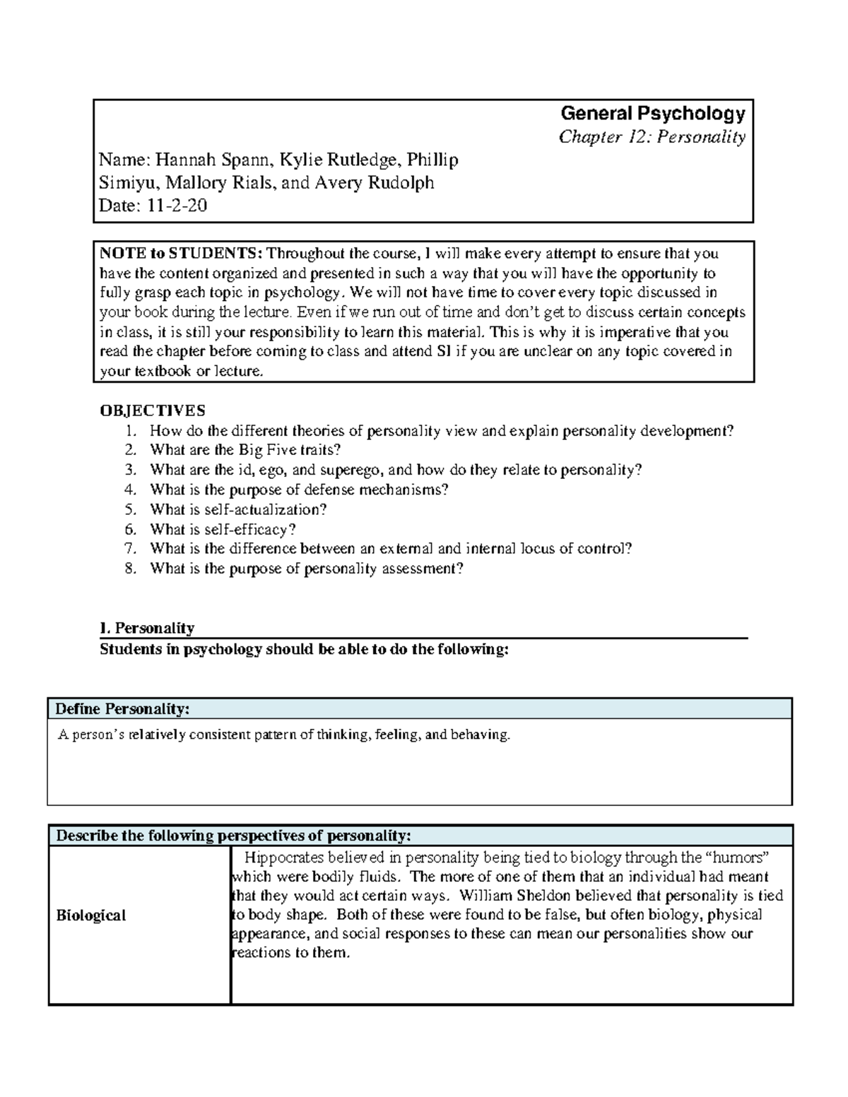 Ch. 12 Outline - OBJECTIVES How do the different theories of ...