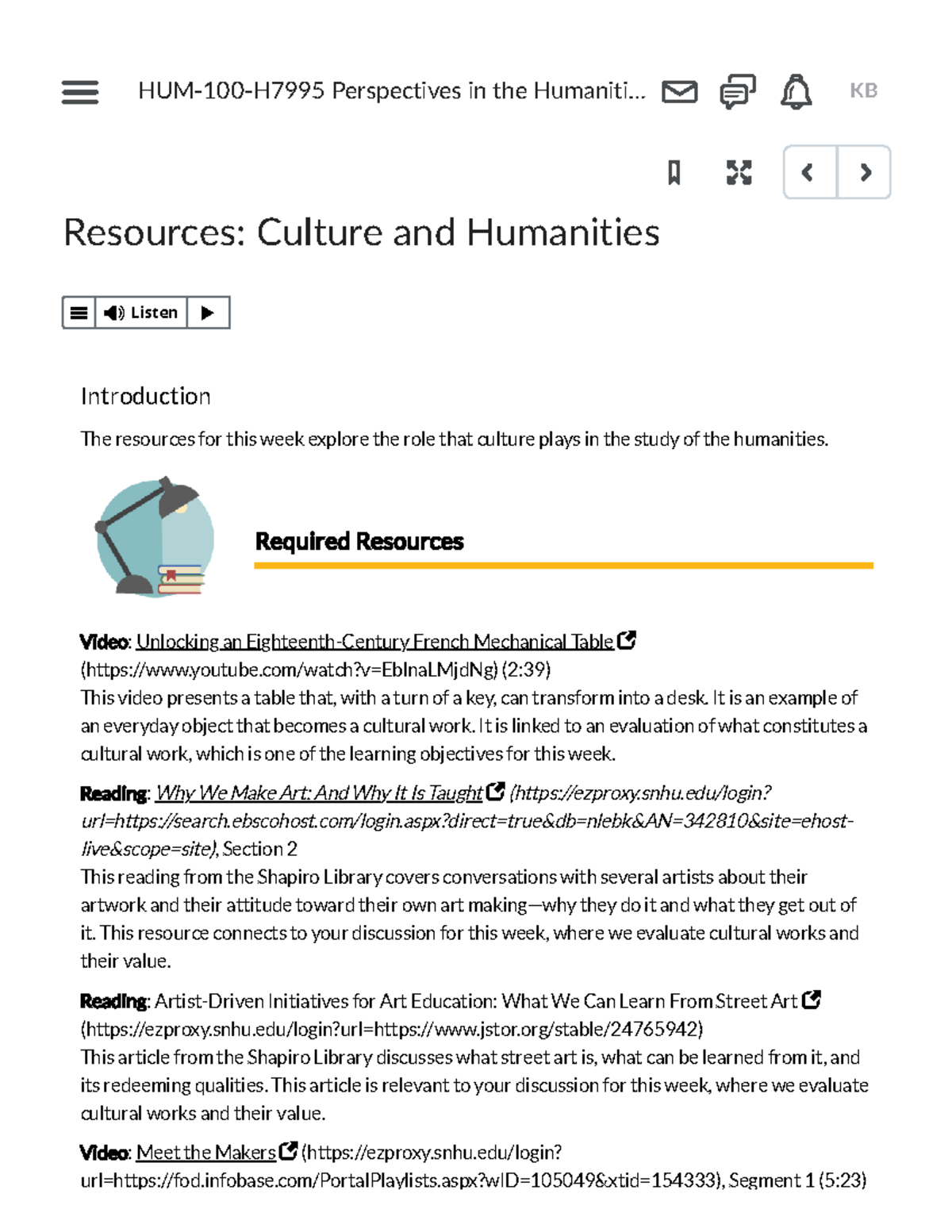 Resources Culture and Humanities - HUM-100-H7995 Perspectives in the ...