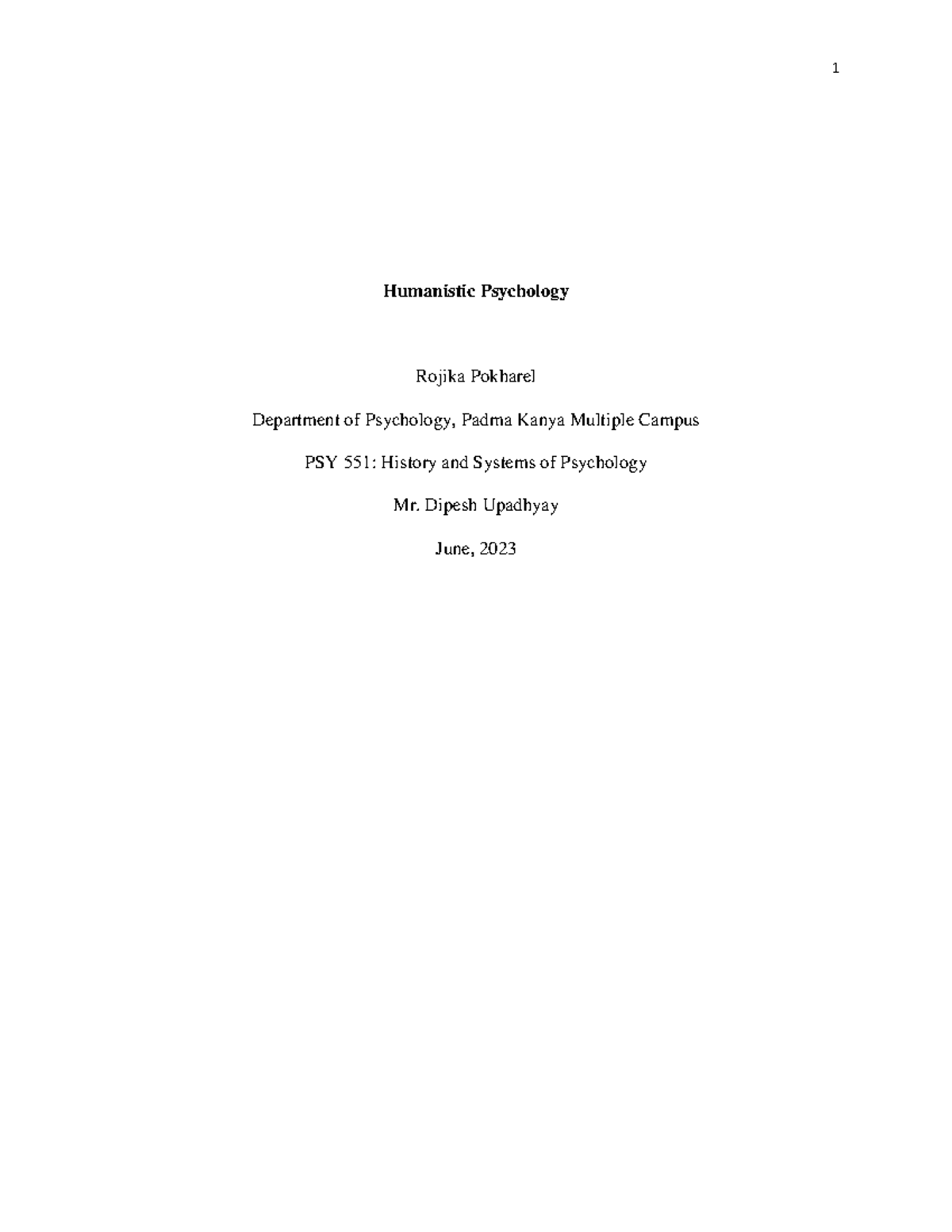 Rojika term paper ( History of psychology ) - Humanistic Psychology ...