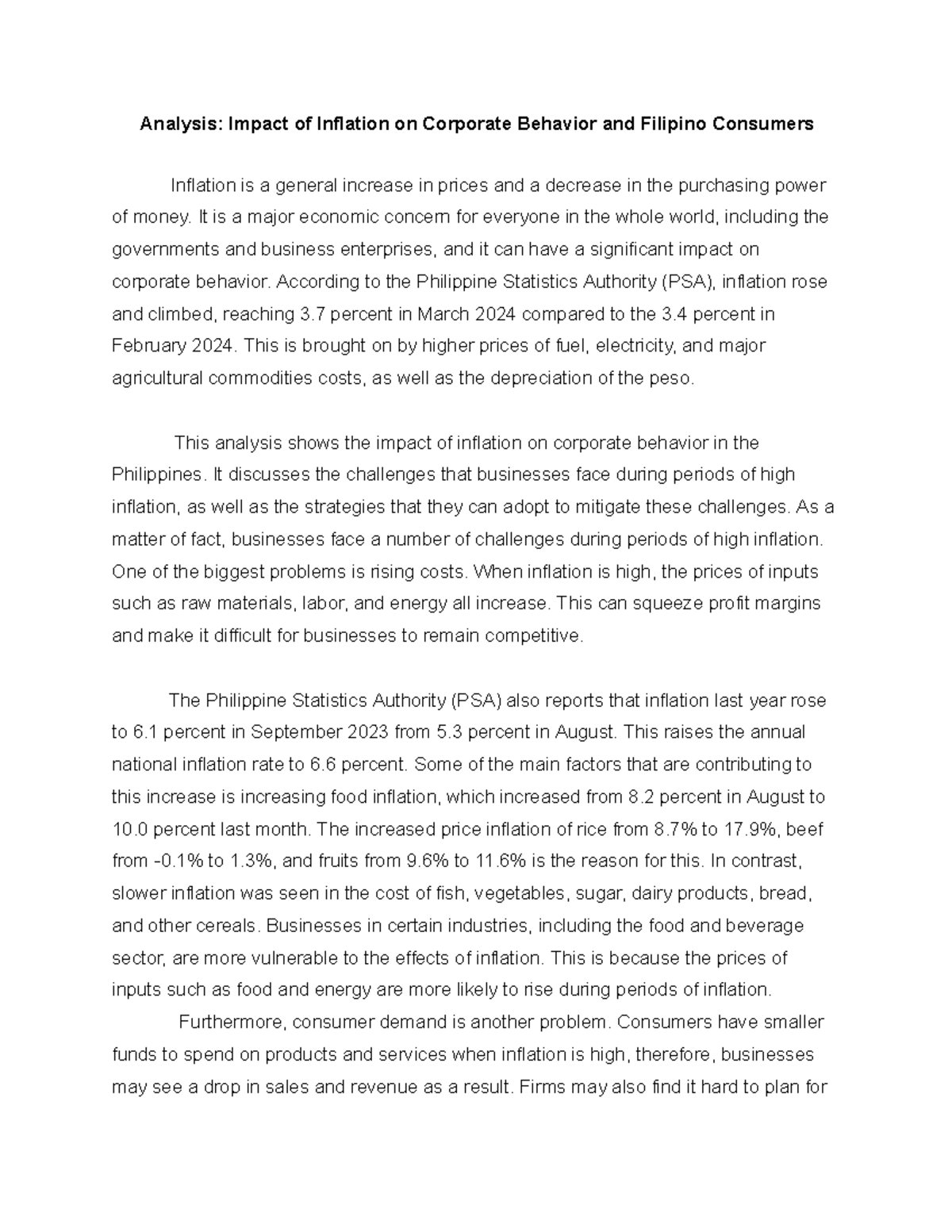 Econ Inflation Anaylysis - Analysis: Impact of Inflation on Corporate ...