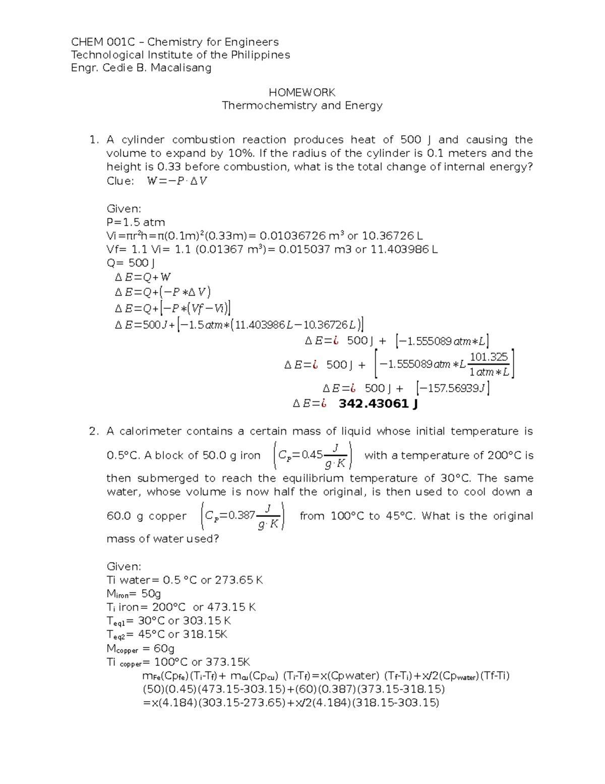 CHEM 001 C - HW - CHEM 001 C - HOMEWORK - General Chemistry - TIP - Studocu