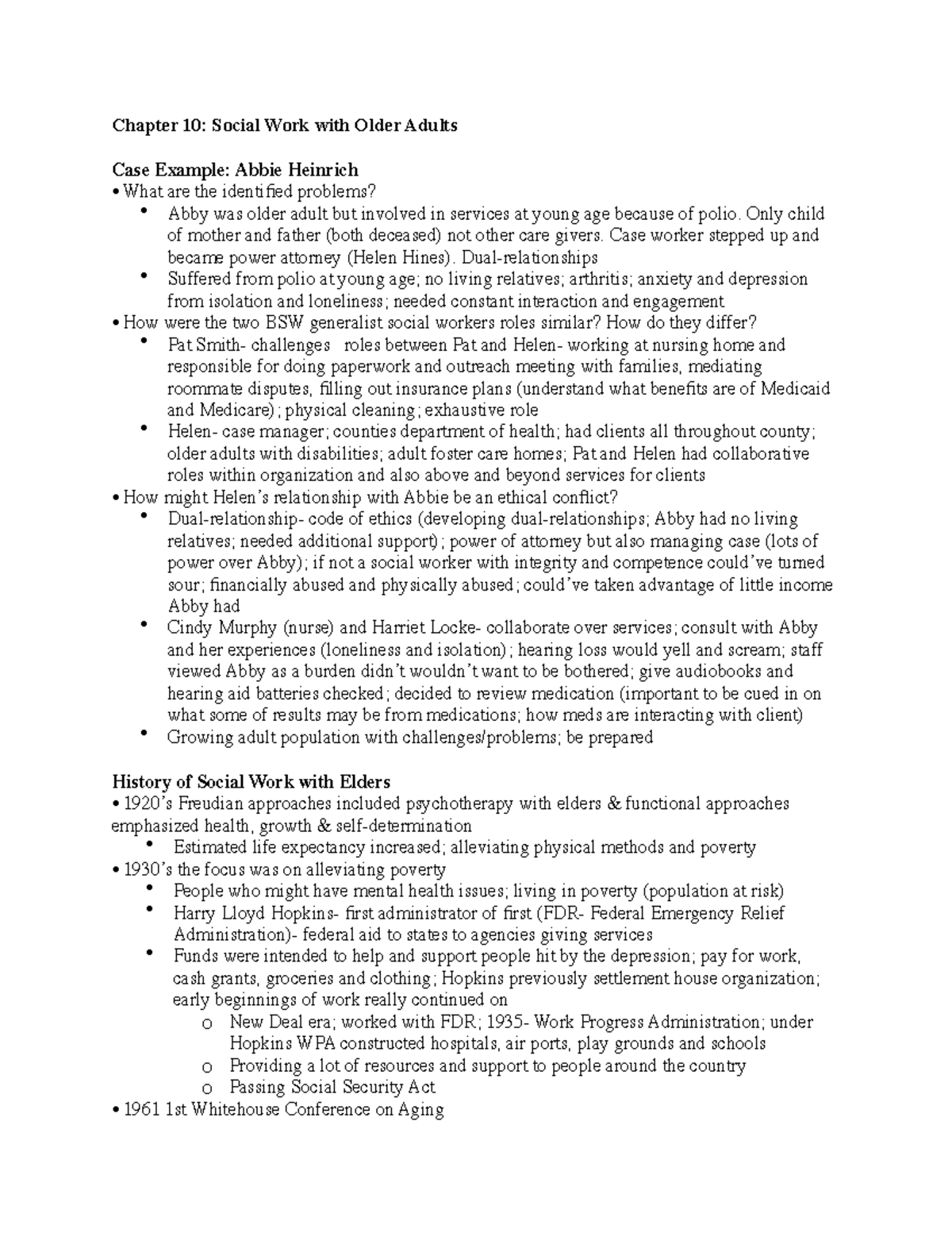 Chapter 10 - Lecture notes 10 - Chapter 10: Social Work with Older ...
