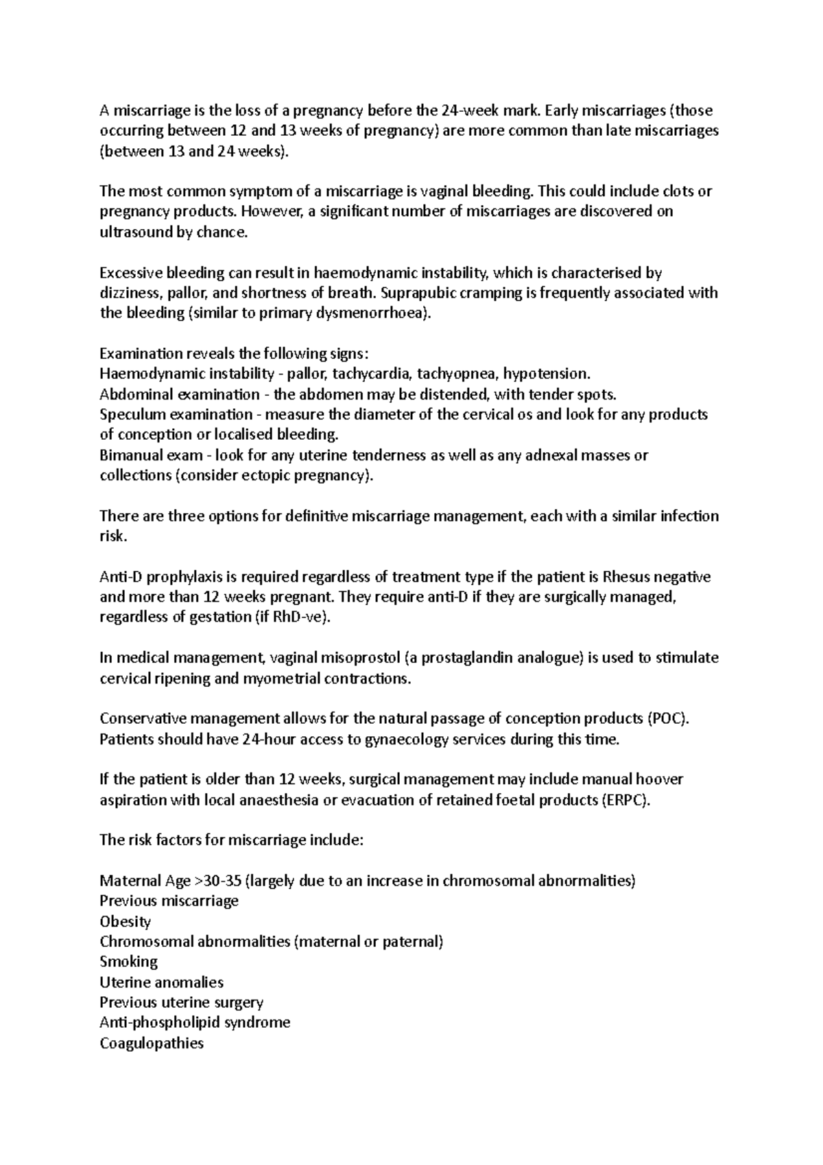 Notes on Miscarriage - A miscarriage is the loss of a pregnancy before ...