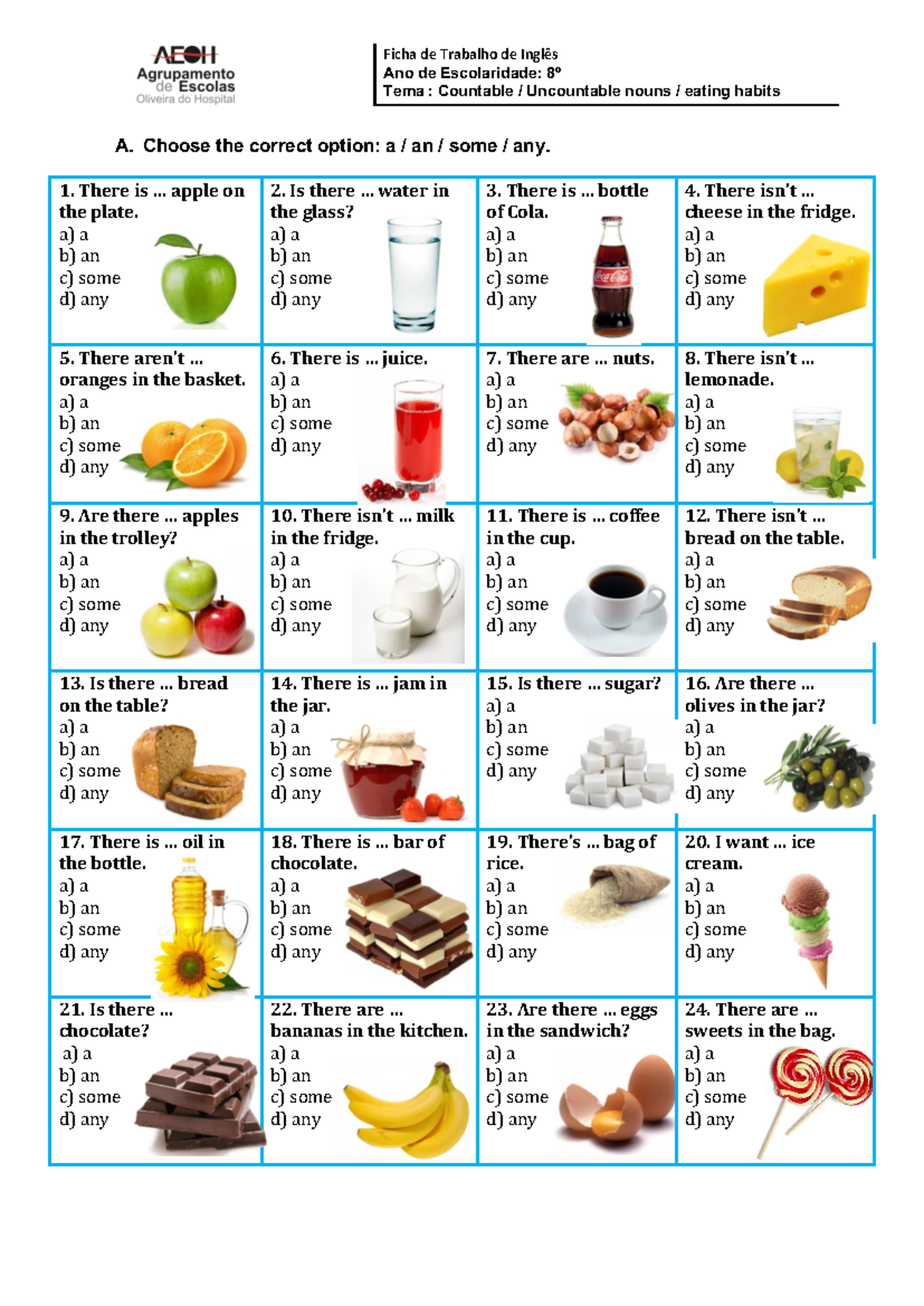 8. Countables Uncountables containers quantifiers - Ficha de Trabalho ...