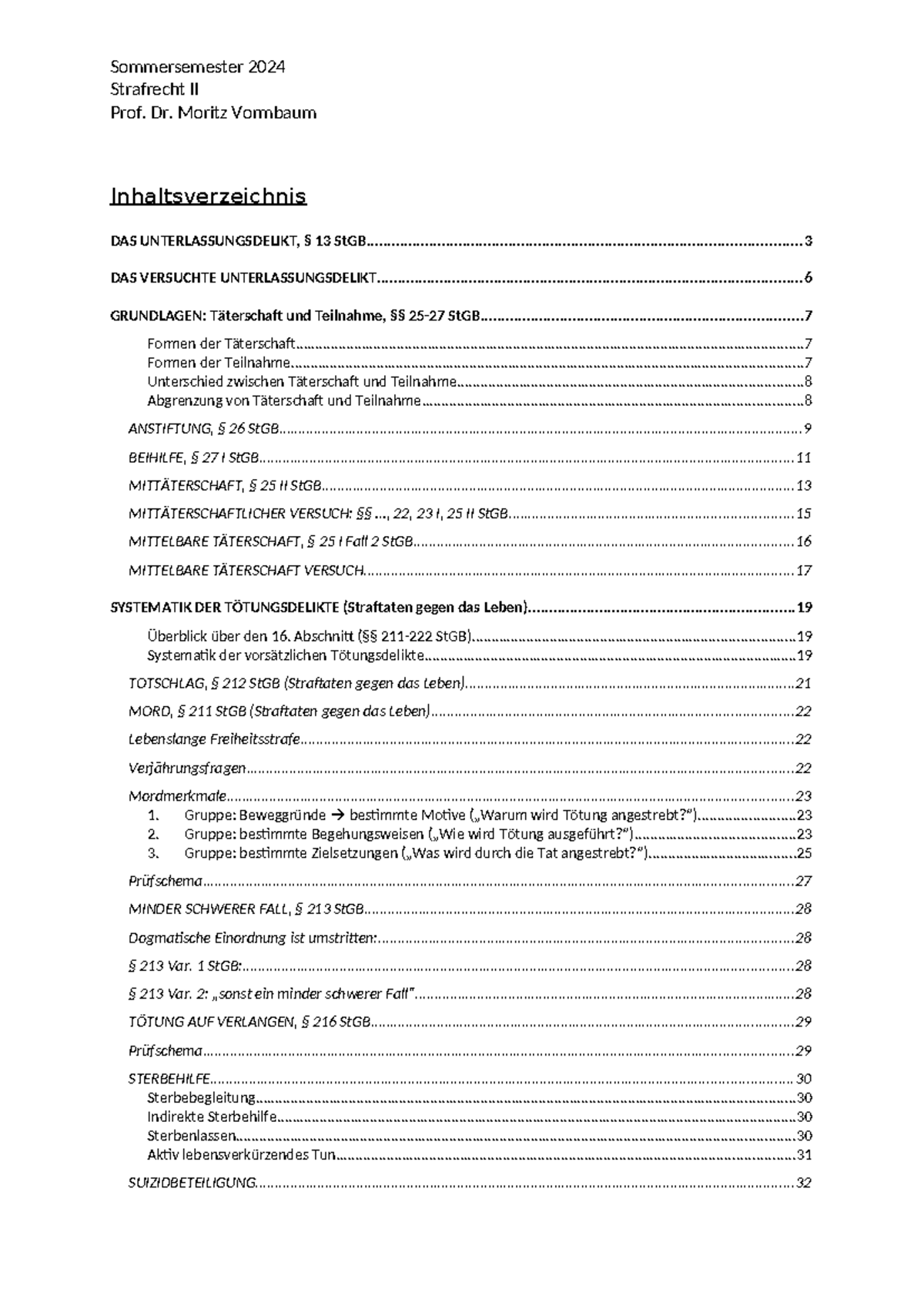 Schema Strafrecht - Strafrecht II Prof. Dr. Moritz Vormbaum Strafrecht ...