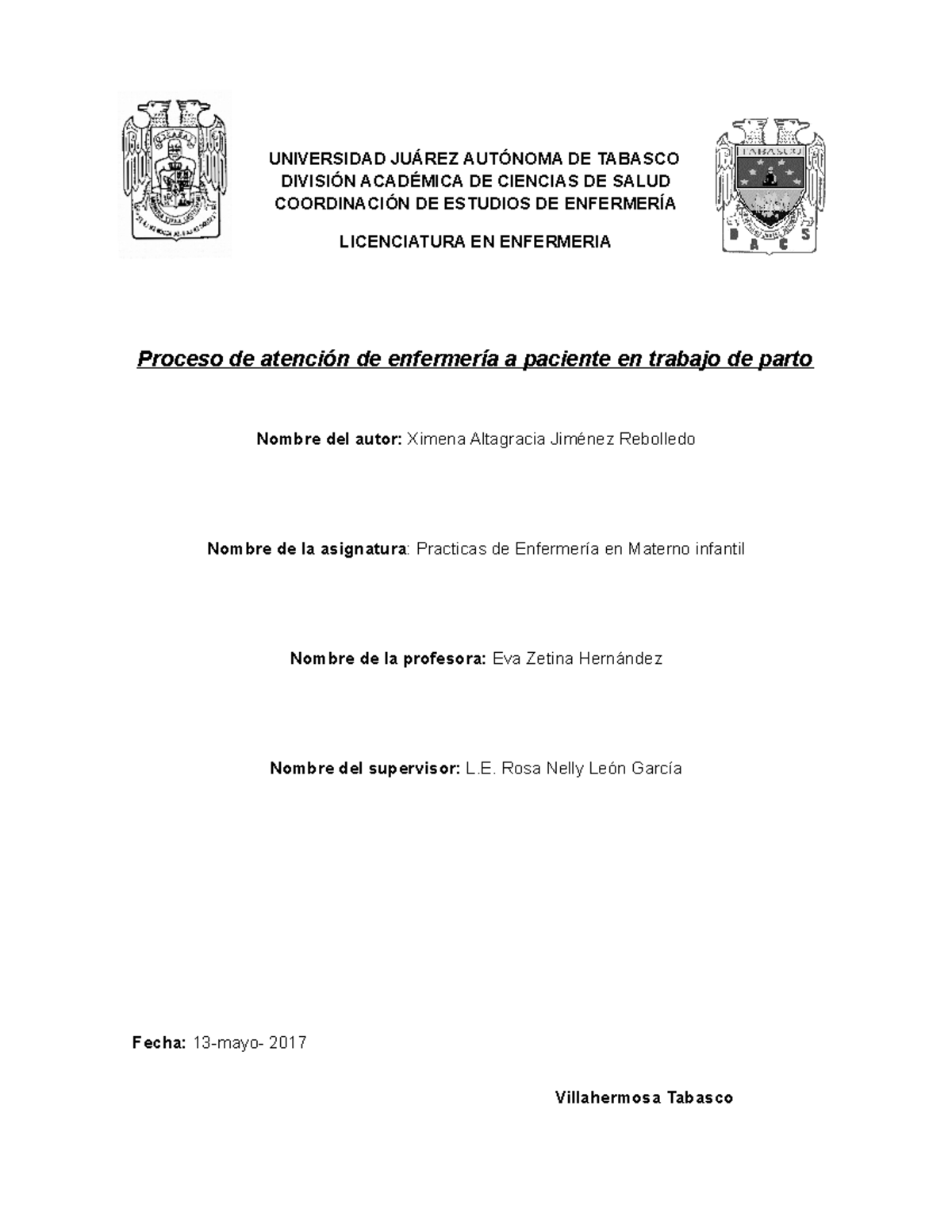 PLACE en el embarazo, parto y puerperio, además que de un Recién Nacido ...