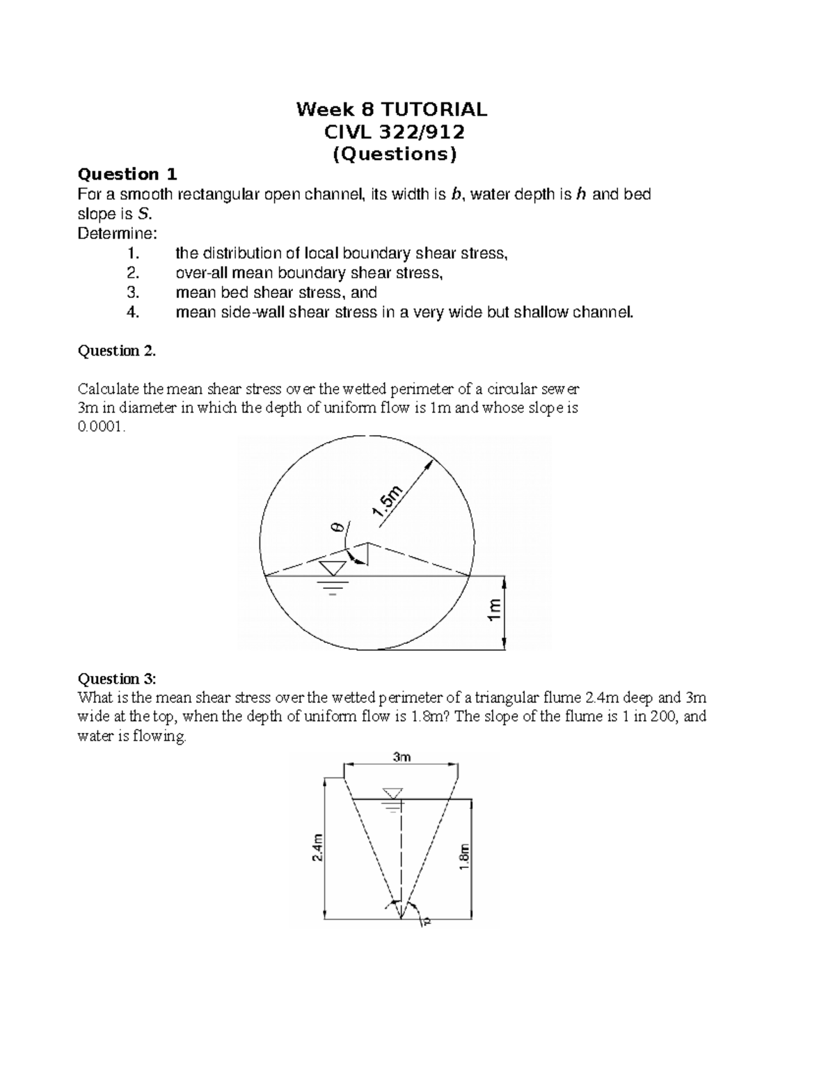 Week 8 Tutorial Questions Week 8 Tutorial Civl 322 Questions