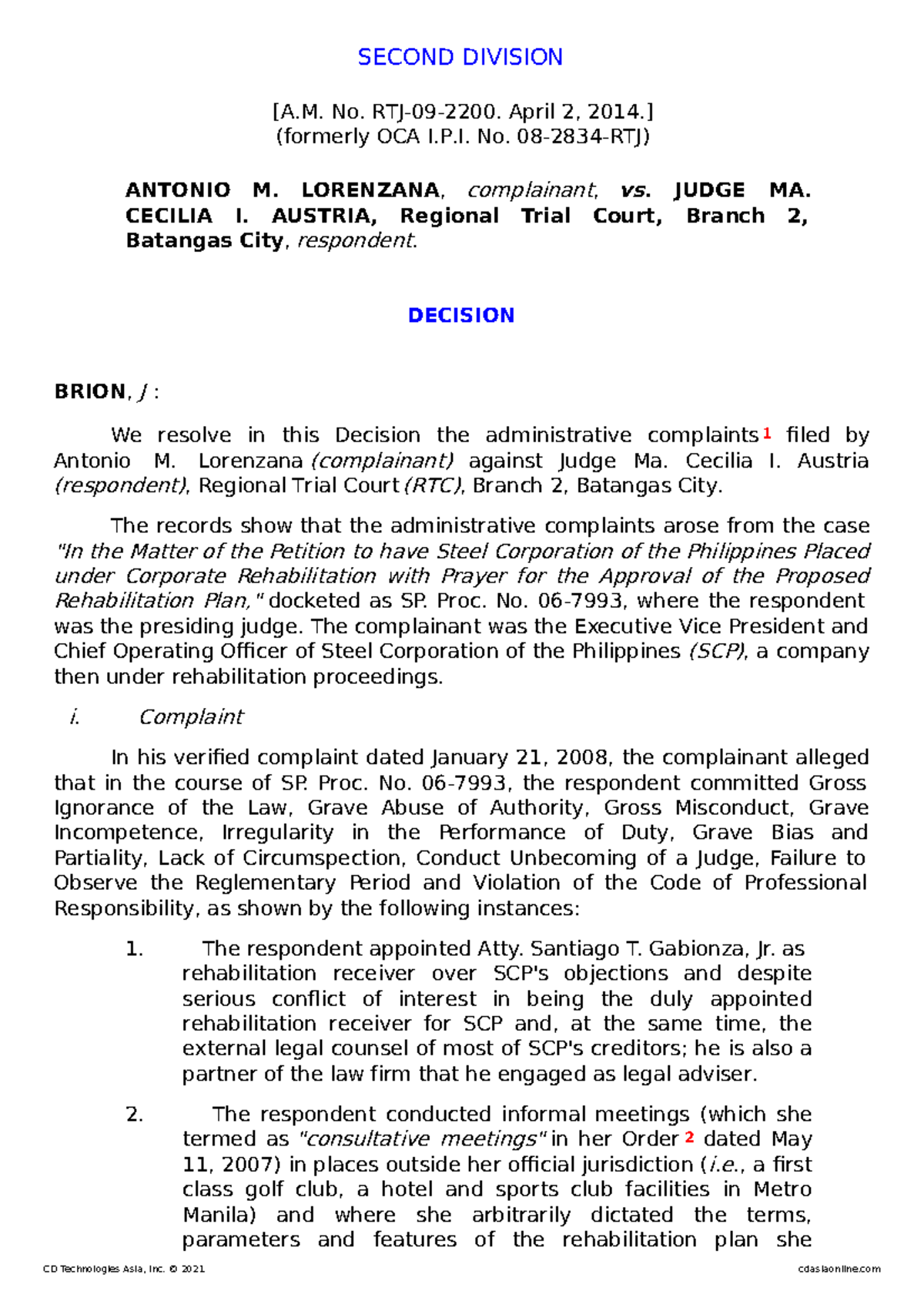 Lorenzana v - asda qwsdavd gdgf - SECOND DIVISION [A. No. RTJ-09-2200 ...