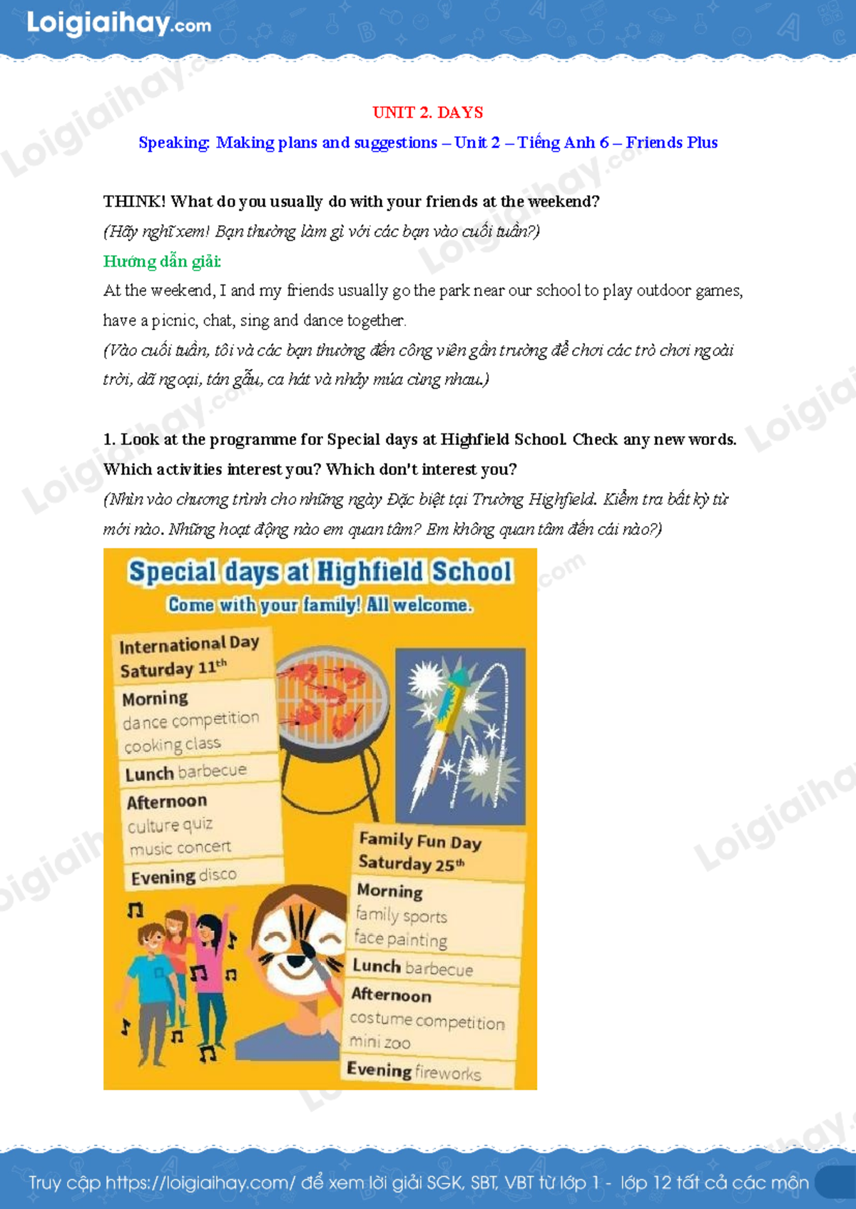 Fp-87604 - this is class note - UNIT 2. DAYS Speaking: Making plans and ...