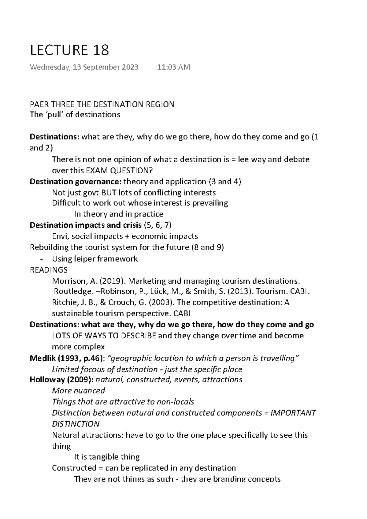 Toruism - destination region - PAER THREE THE DESTINATION REGION The ...