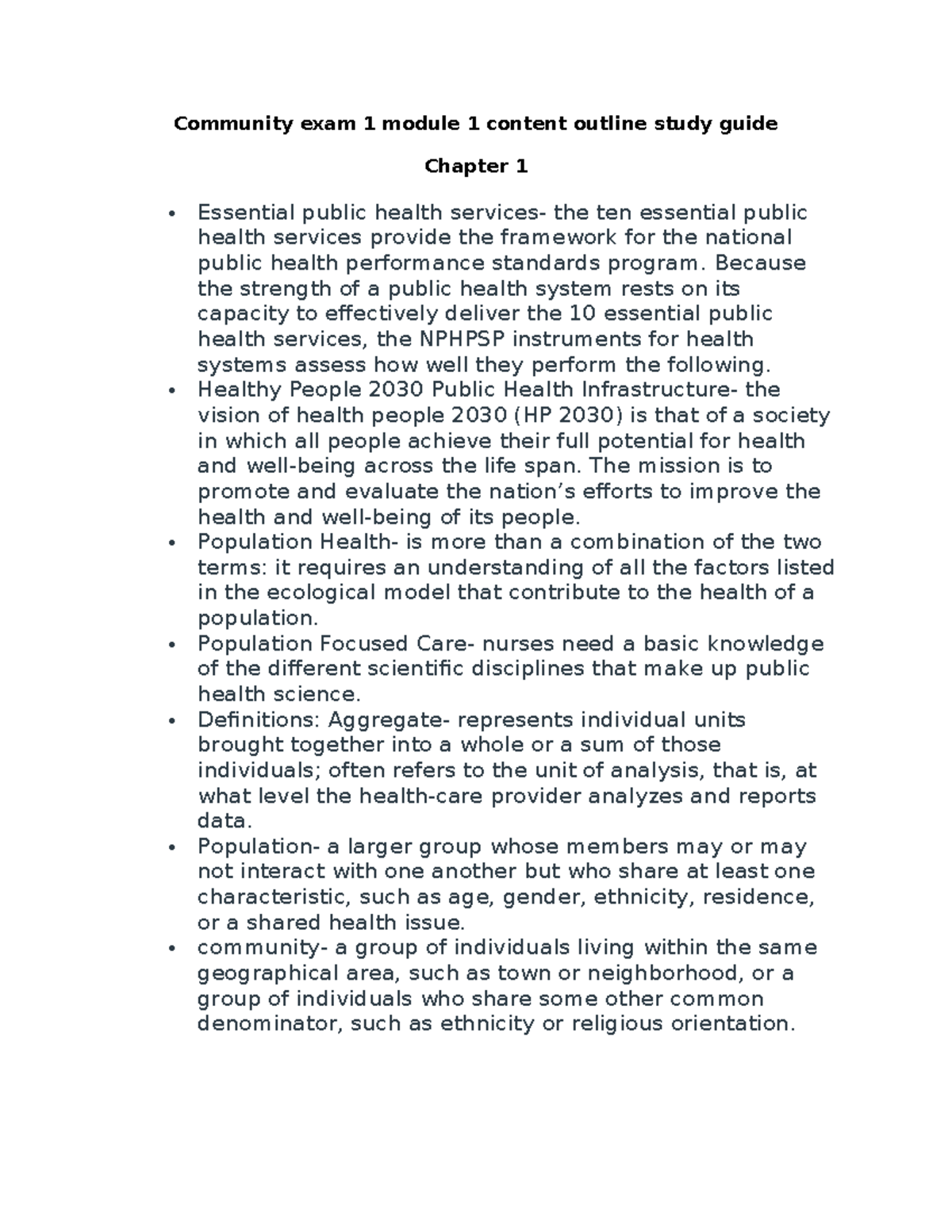Community exam 1 module 1 content outline study guide - Community exam ...