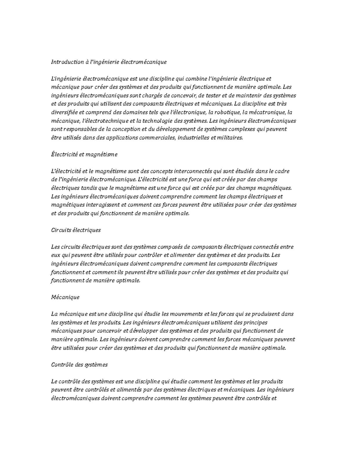 Electromechanical Engineering Study Notes - Introduction à l'ingénierie ...
