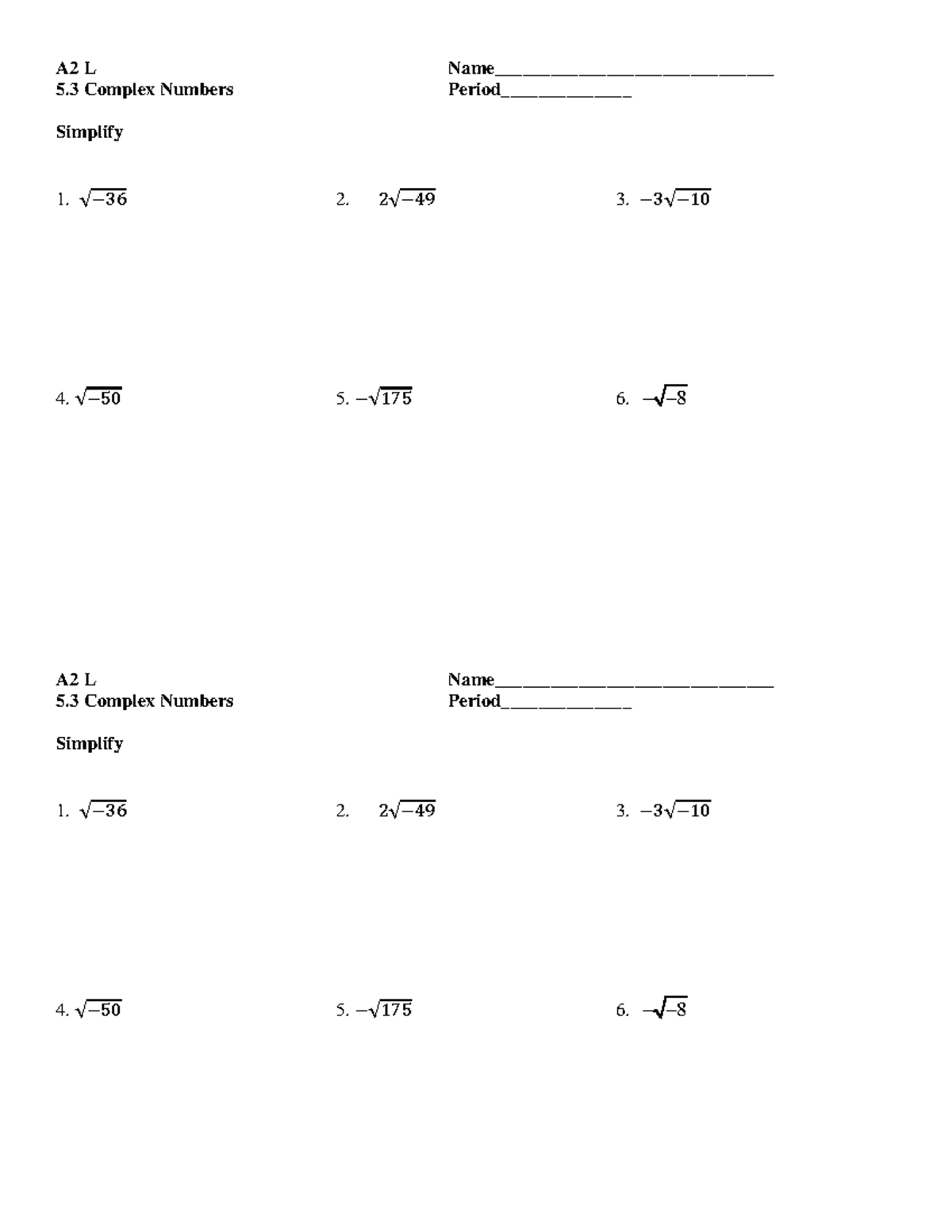 5.3 WS - Algebra 2 Level Worksheet - A2 L Name ...