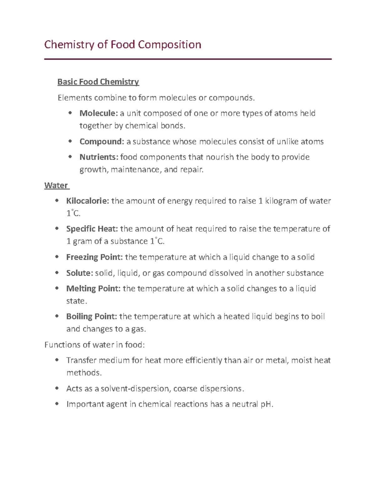 Chemistry of Food Composition - Molecule: a unit composed of one or ...