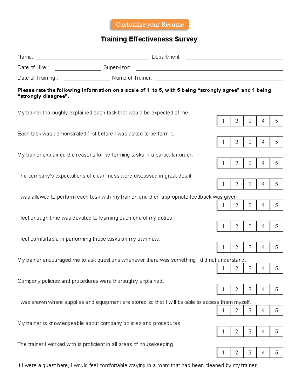 Training-Effectiveness-Survey, Operations Management Subject - Training ...