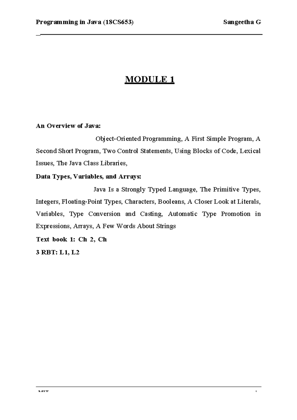 JAVA 18CS653 - Notes is sufficent..it is good.. - _ MODULE 1 An ...