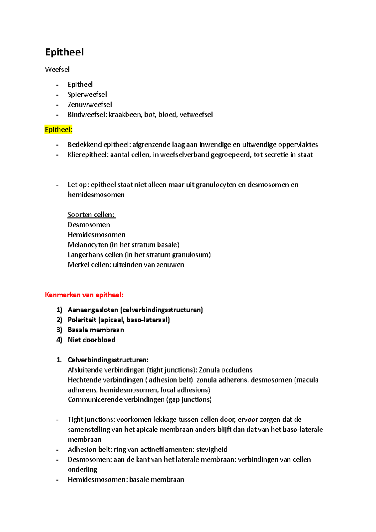 Classificatie/structuur van het epitheel - Epitheel Weefsel - Epitheel ...