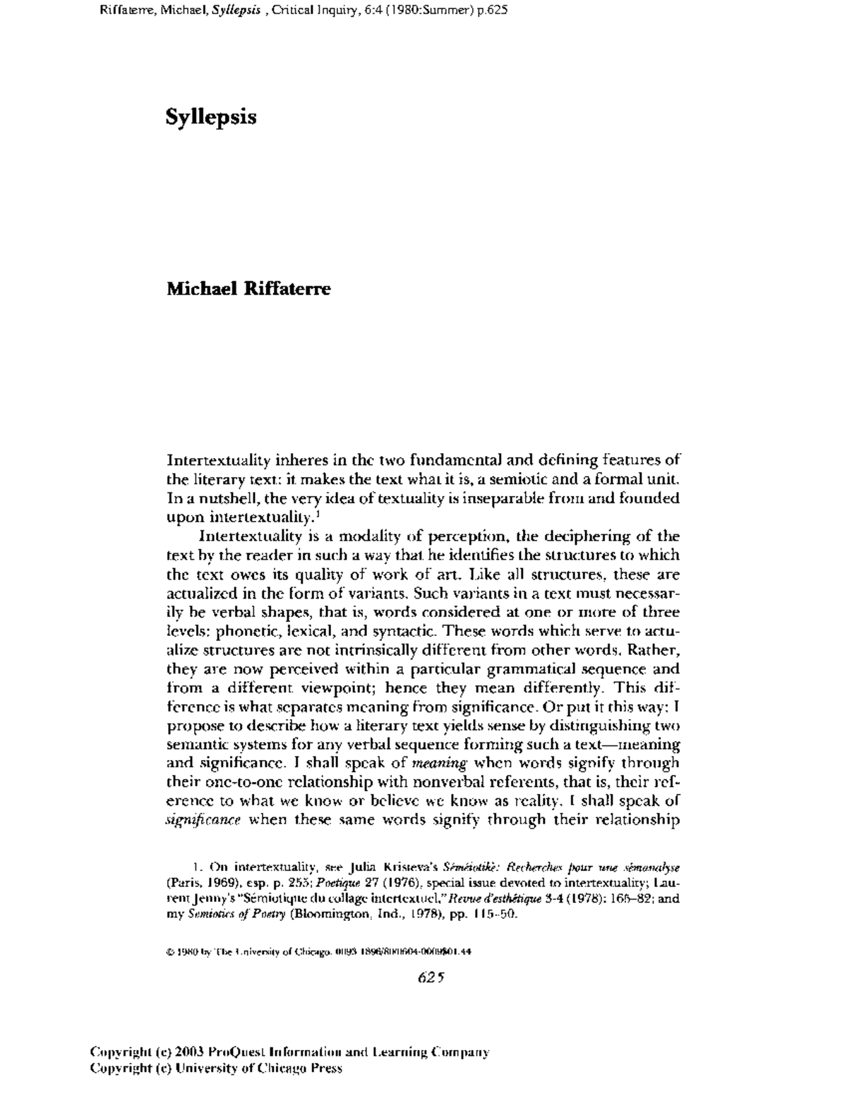 Syllepsis by Riffaterre - Syllepsis Michael Riffaterre ...