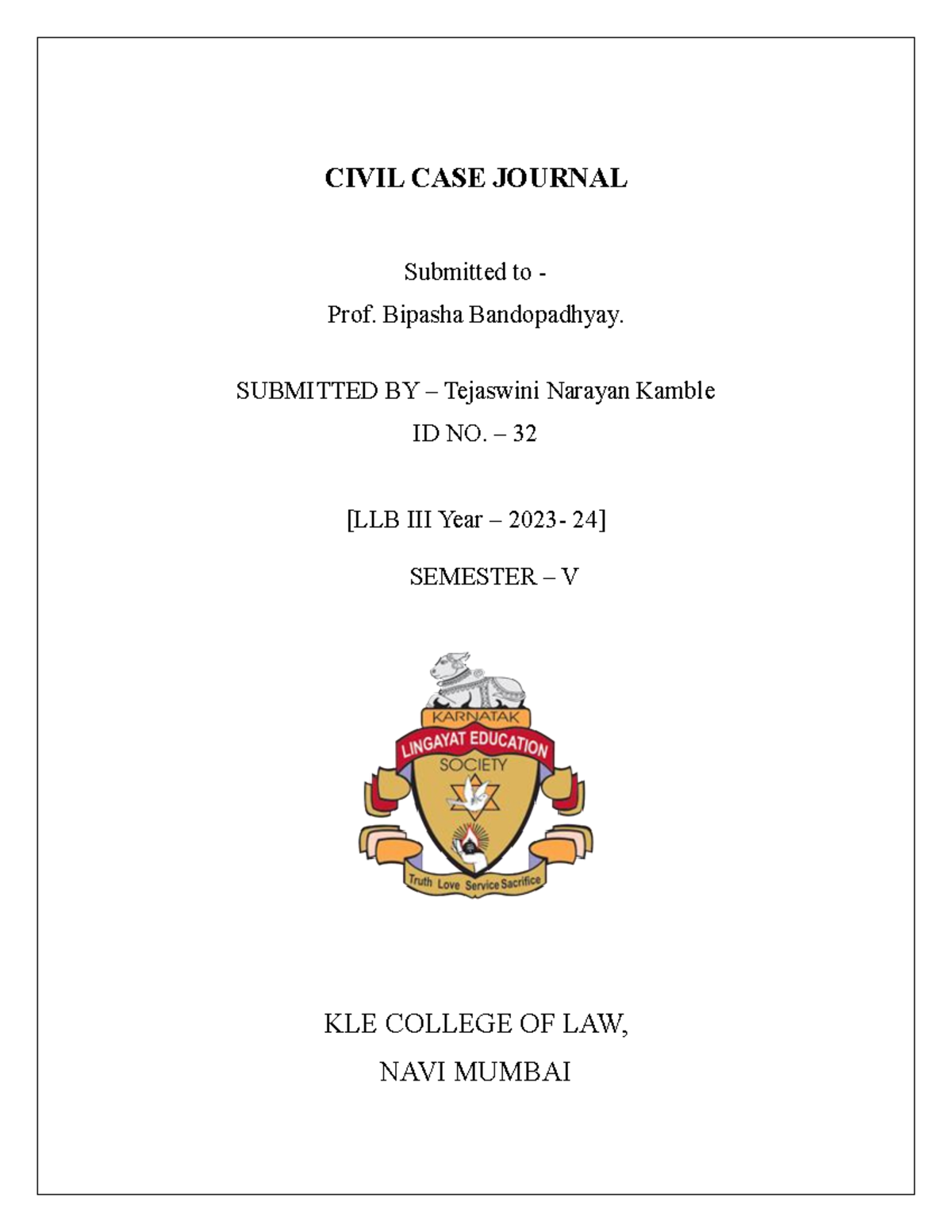 Civil CASE Journal - Memorandum of practical training - CIVIL CASE ...