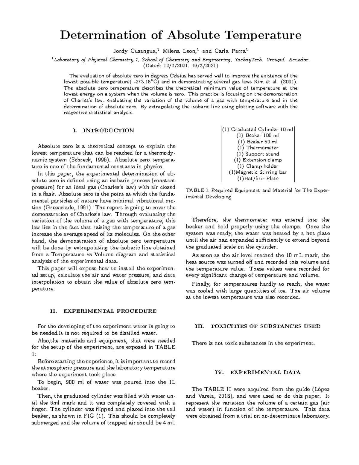 Practice 2 Determination of absolute zero temperature - Determination ...