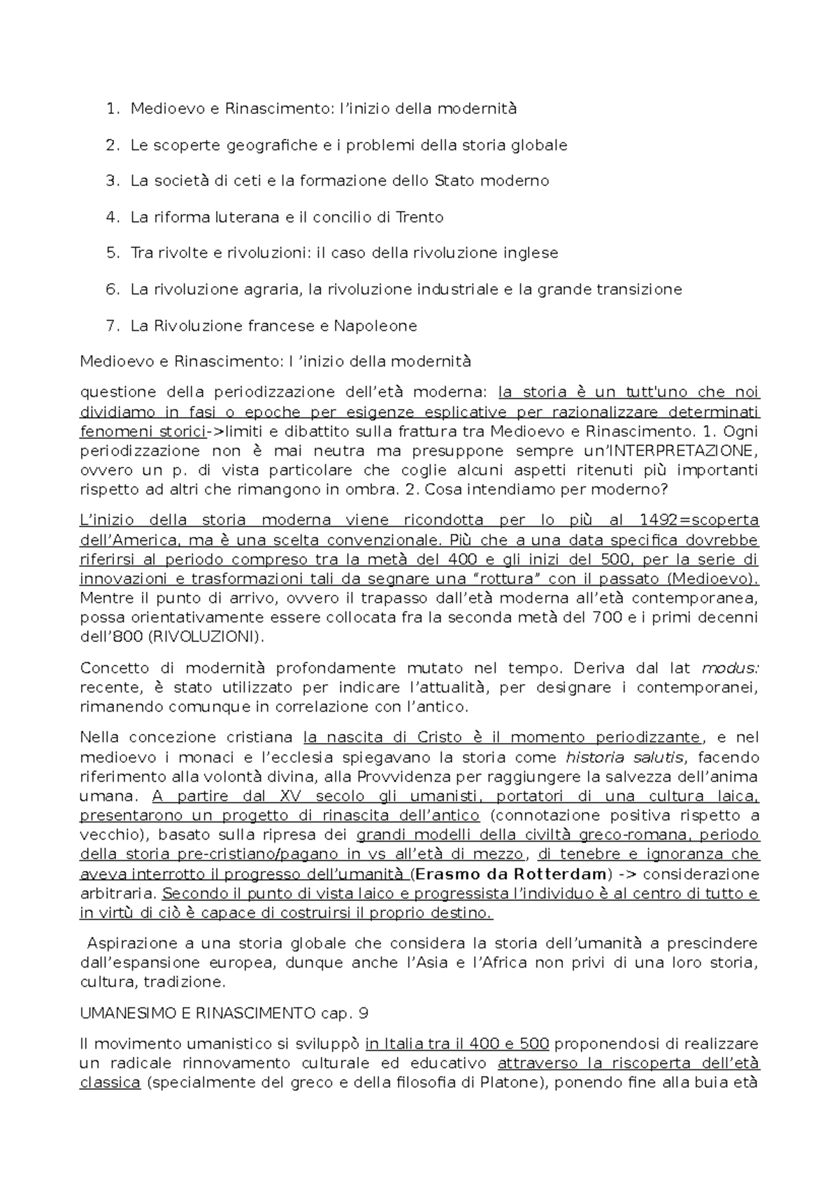 Riassunto storia moderna - Medioevo e Rinascimento: l’inizio della ...