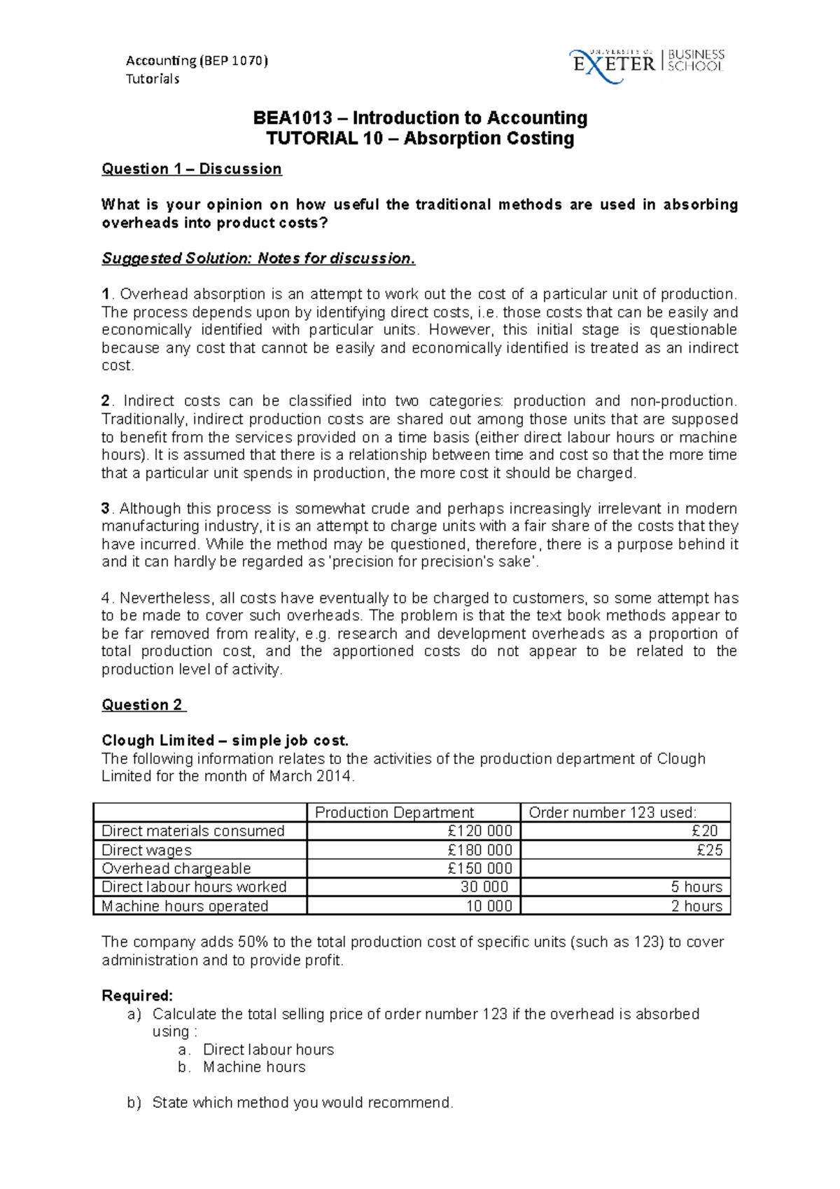 Tutorial week 10 - solution - Tutorials BEA1013 – Introduction to ...