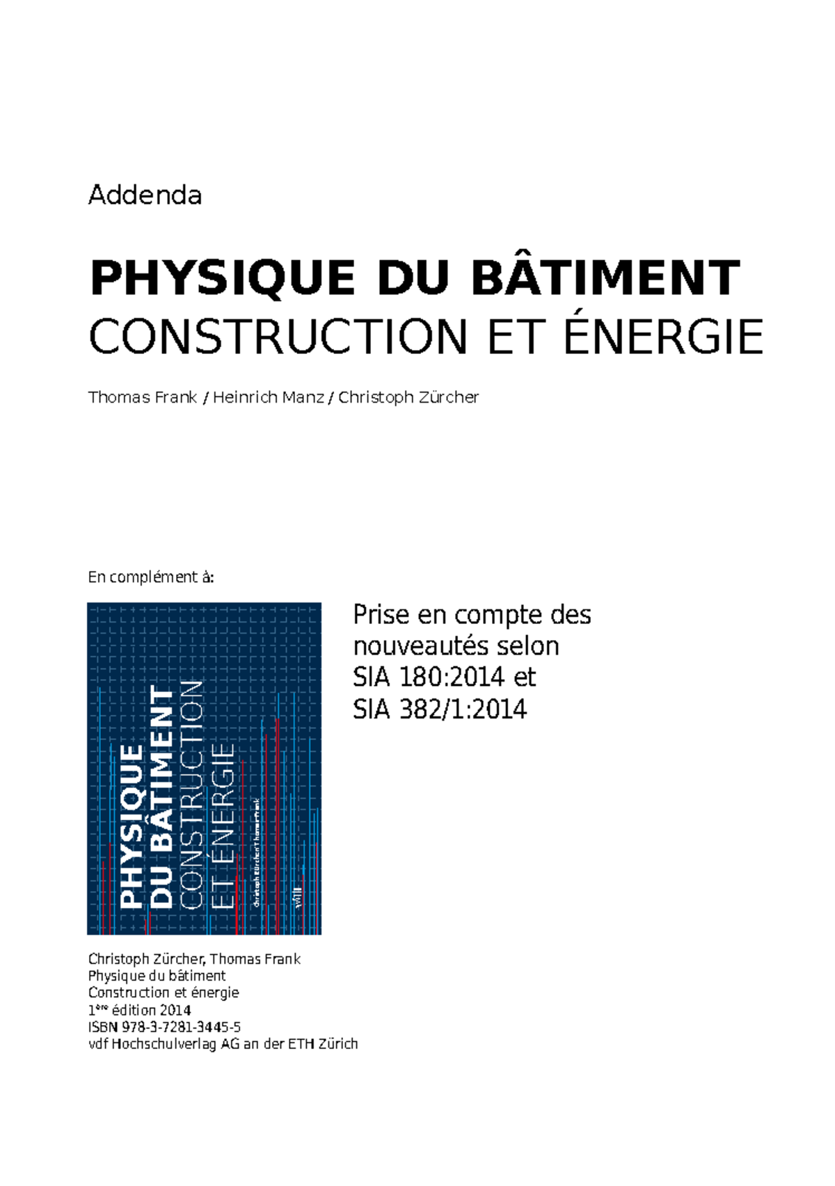 Physique du bâtiment - Addenda PHYSIQUE DU BÂTIMENT CONSTRUCTION ET ...