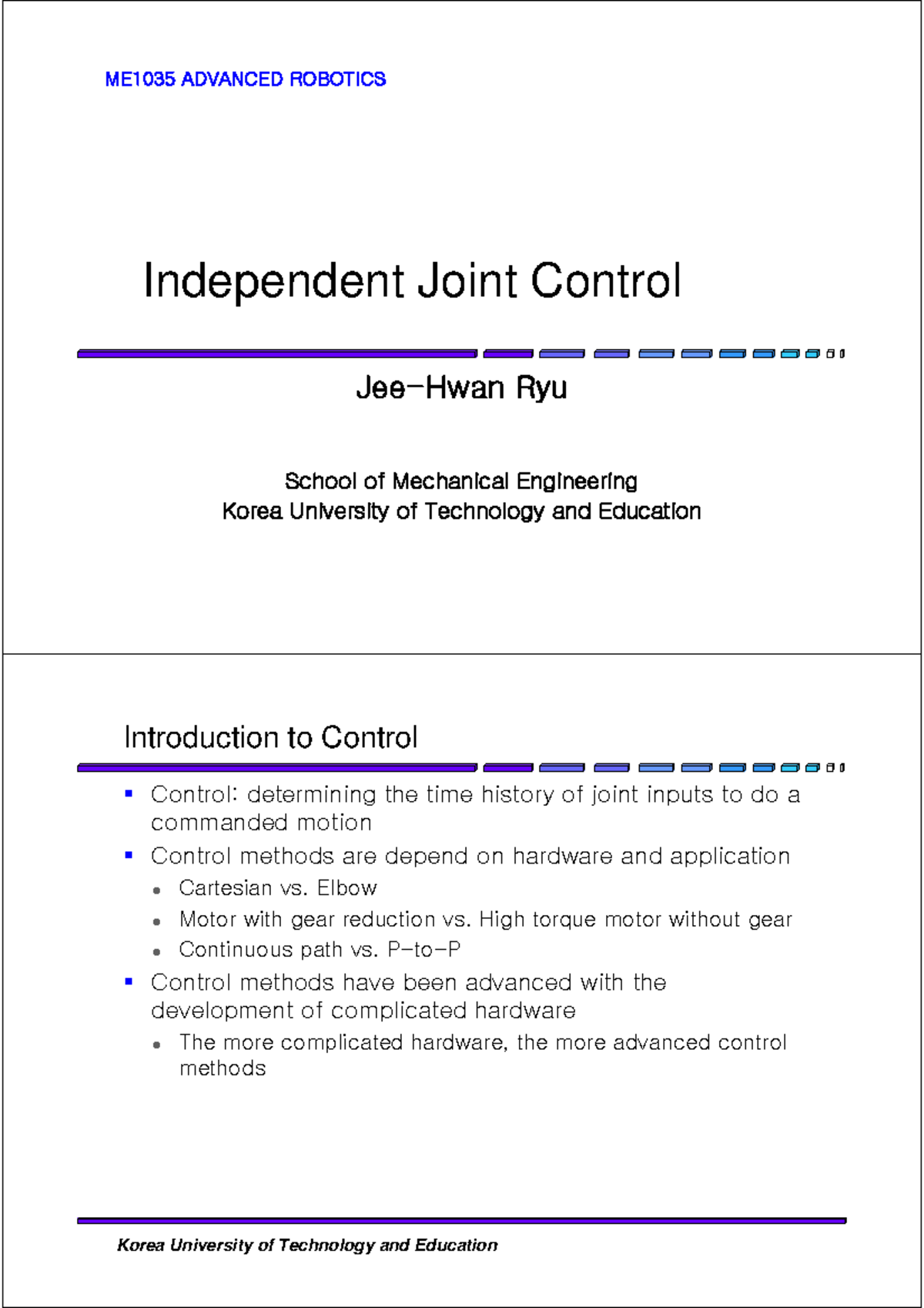 Chapter 2 independent joint control - Jee-Hwan Ryu School of Mechanical ...