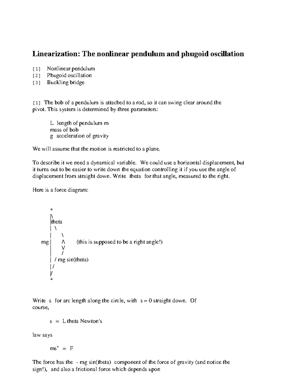 Linearization near equilibria; the nonlinear pendulum - Linearization ...