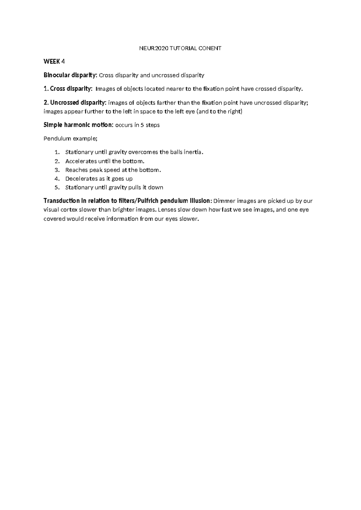 NEUR2020 Tutorial Conent - NEUR2020 TUTORIAL CONENT WEEK 4 Binocular ...