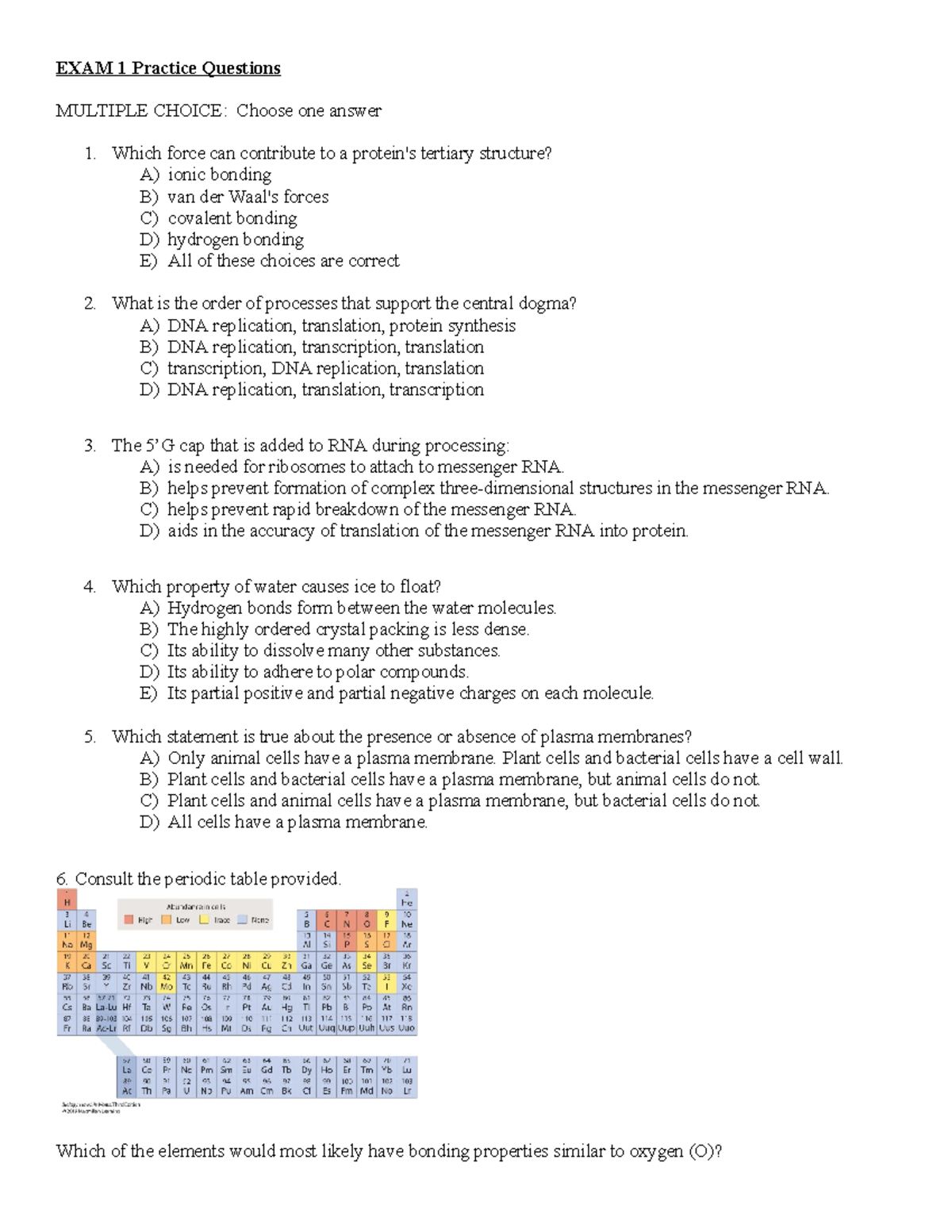 EXAM 1 Practice Questions - EXAM 1 Practice Questions MULTIPLE CHOICE ...