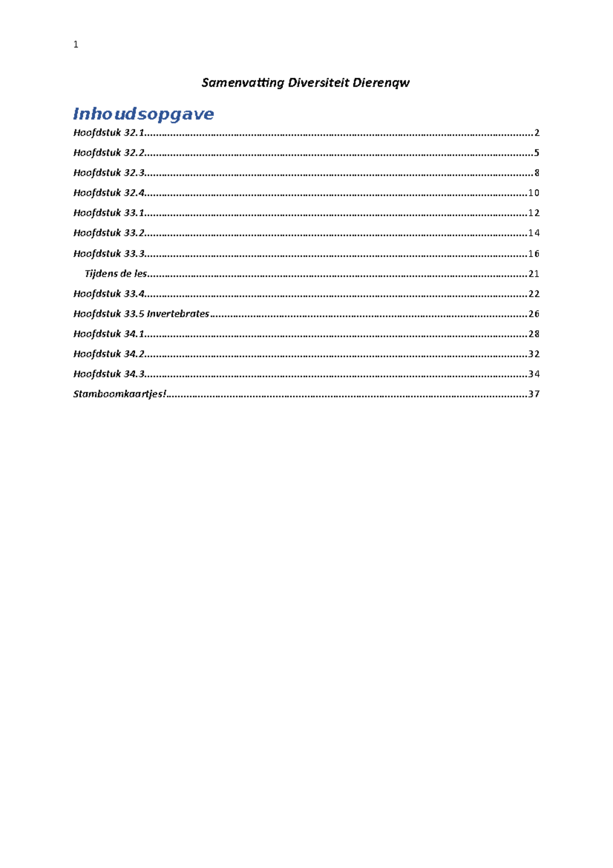 Samenvatting Diversiteit Dieren LEROBIO jaar 1 - Studeersnel