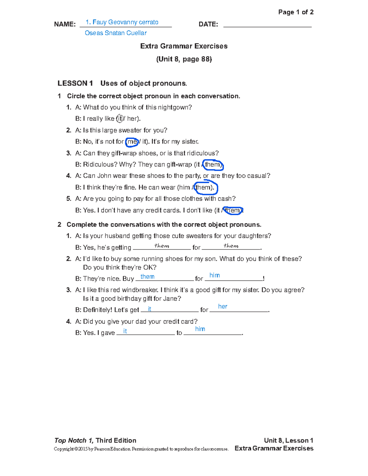 UNIT 08 Extra Gram Exercise - NAME: _________________________ DATE: ________________________ Top ...