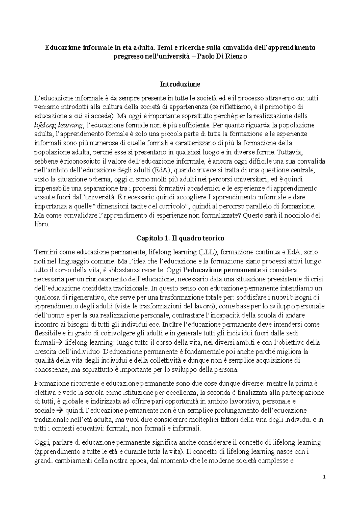 Educazione informale in età adulta - Temi e ricerche sulla convalida ...