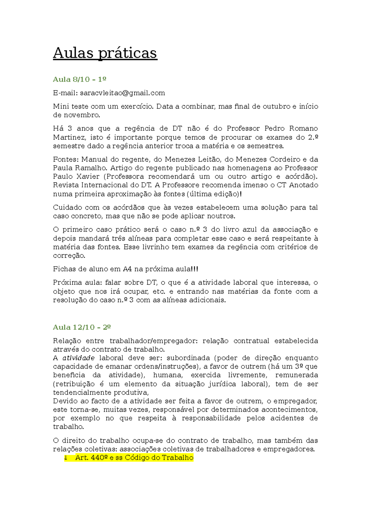 Aulas práticas TRABALHO I - Aulas práticas Aula 8/10 – 1º E-mail ...