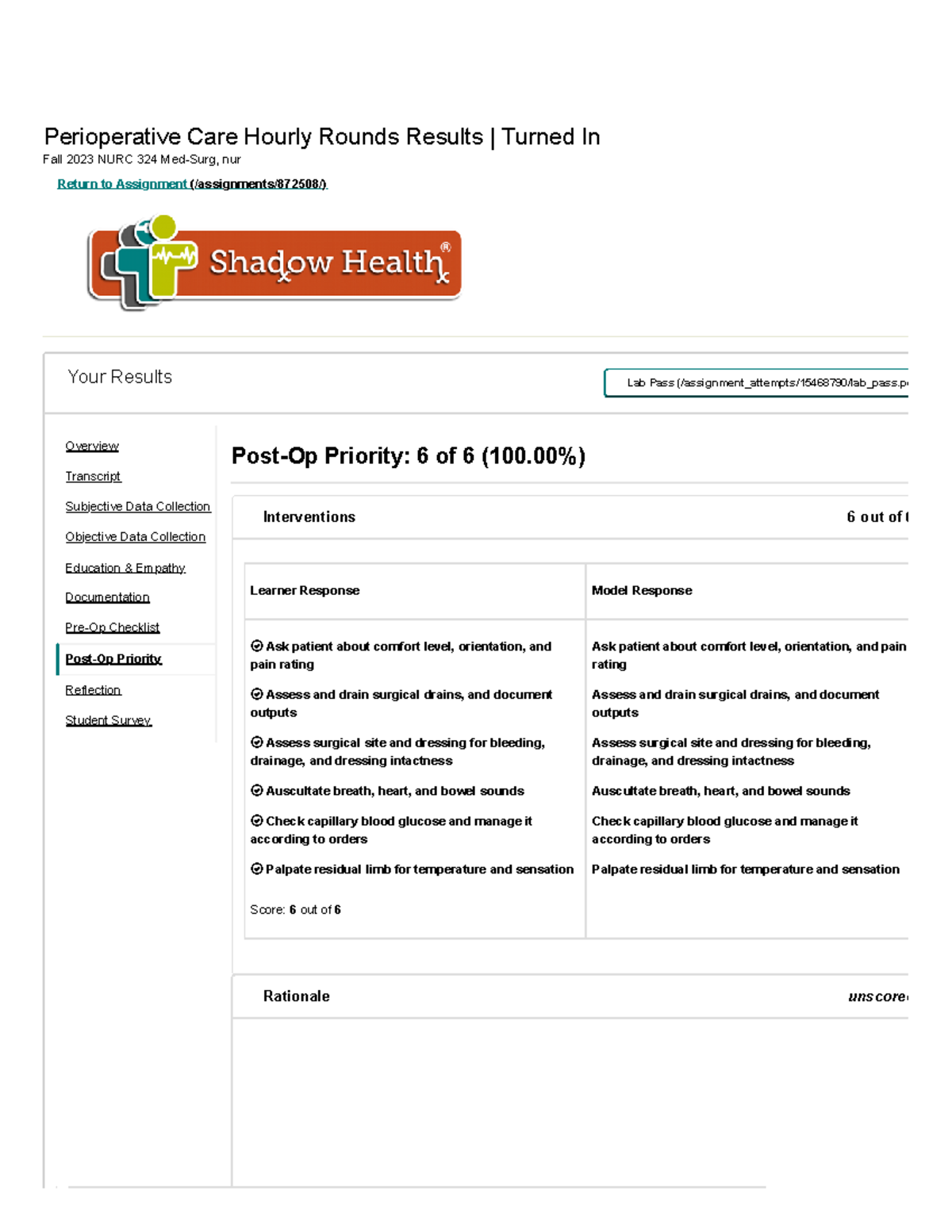 Sonia best post-op data - Perioperative Care Hourly Rounds Results ...